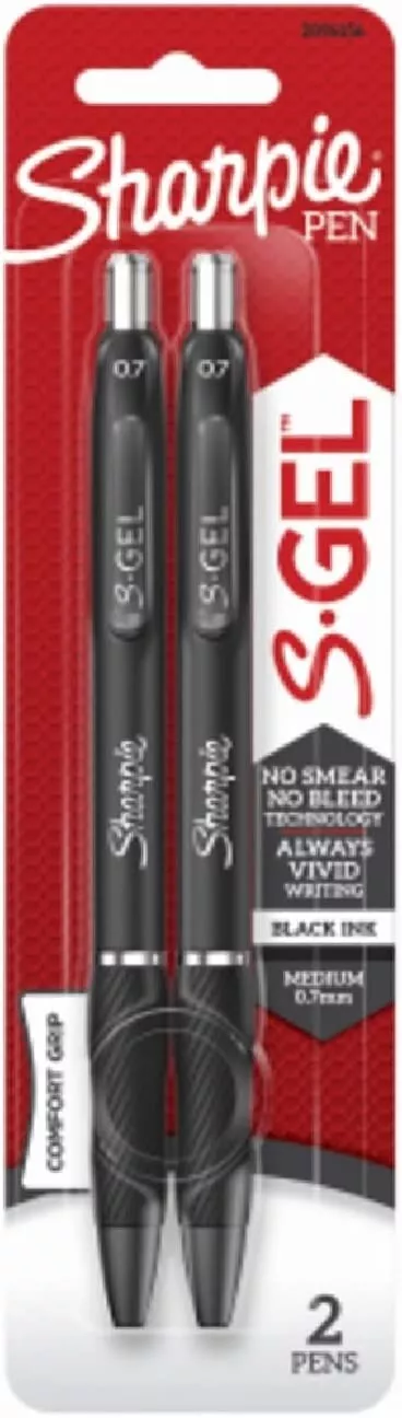 Sharpie SGel Pens .7mm Medium Black Retractable No Smear No Bleed Black ...