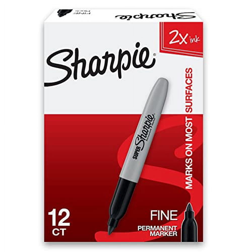 Sharpie Super Permanent Markers, Broad Fine Tip, Black, 12 Count ...