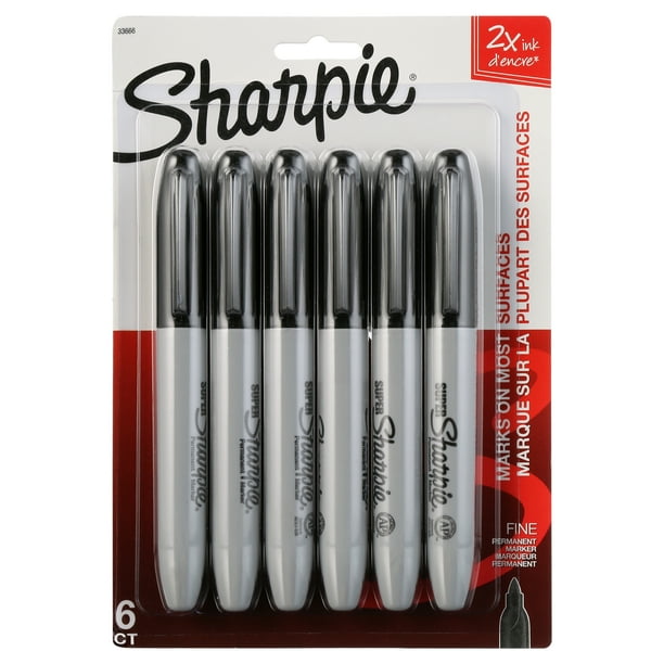 Sharpie Super Permanent Markers, Fine Point, Black, 6 Count - Walmart.com