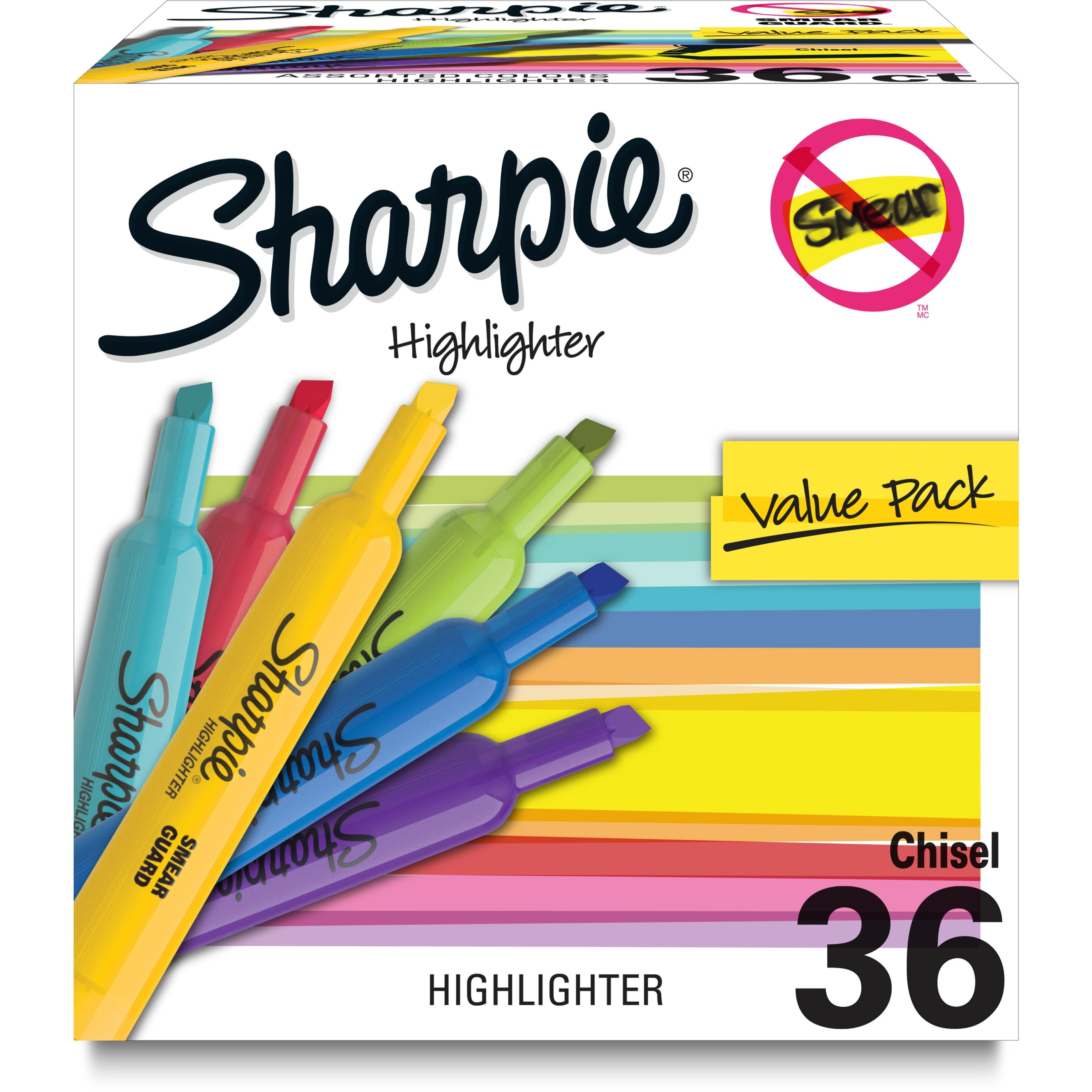 Free Shipping! Sharpie Tank Highlighters, Assorted, Chisel Tip, 36 ...