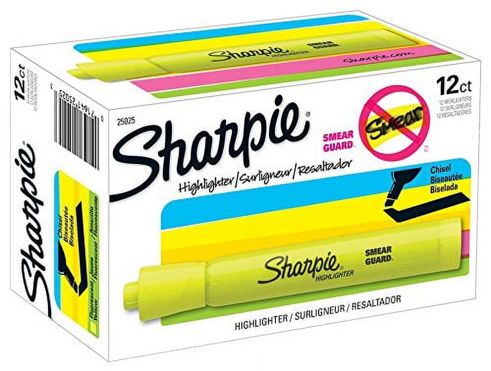 Sharpie Tank Highlighters, Smear Guard, Chisel Tip, Fluorescent Yellow ...