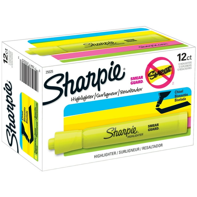 Sharpie Tank Style Highlighters, Chisel Tip, Fluorescent Yellow, Box of ...
