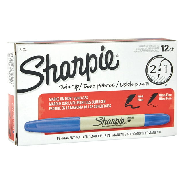 Sharpie Ultra Fine & Fine Point Twin-Tip Permanent Marker, Blue, Dozen ...