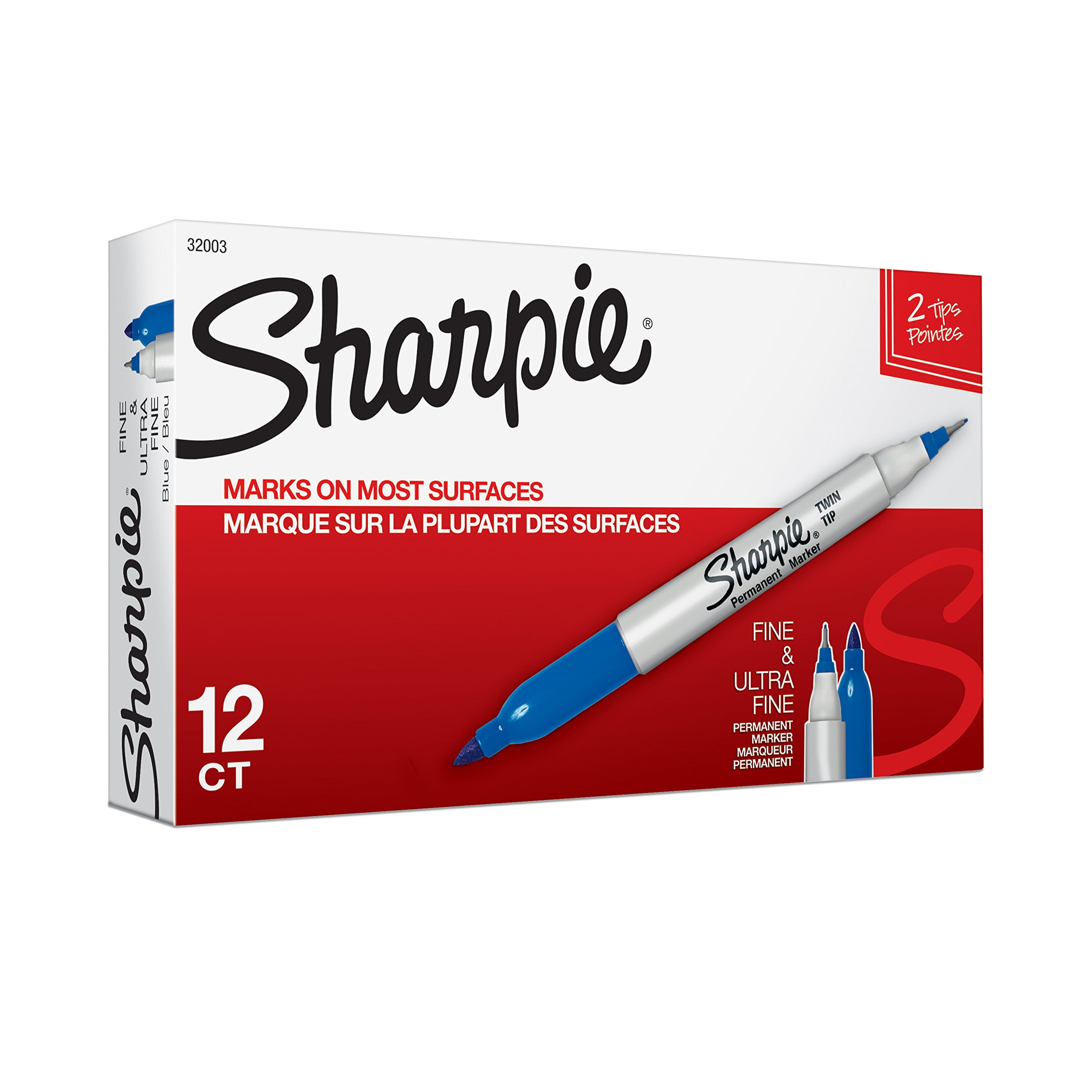 Sharpie Twin Tip Permanent Markers, Fine and Ultra Fine, Blue, 12 Count ...