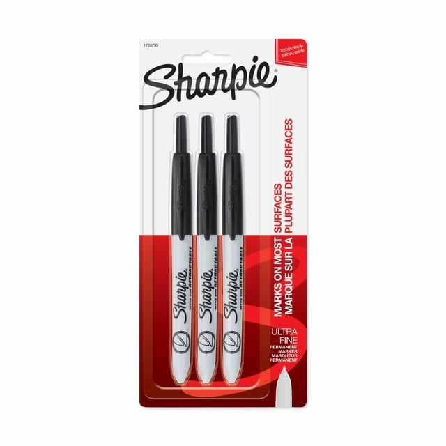 Sharpie Retractable Permanent Markers, Ultra Fine Point, Black, 3 Count ...