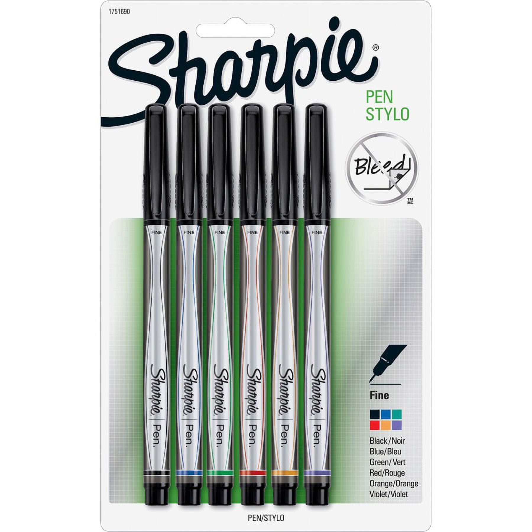 Sharpie permanent ink Pens - Fine Pen Point - Green, Black, Blue, Red ...