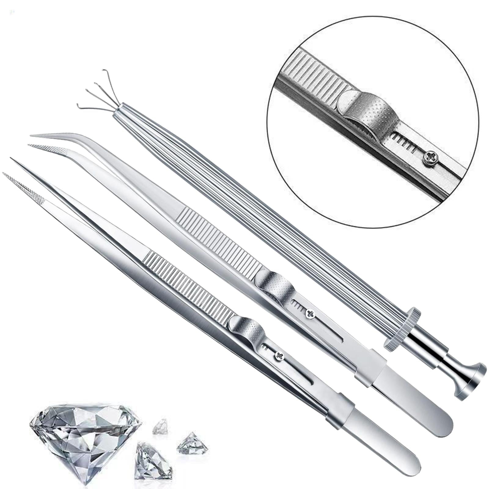 Sharplace 3x Jewelry Claw Tweezers Jewelers Tools Straight and Curved ...