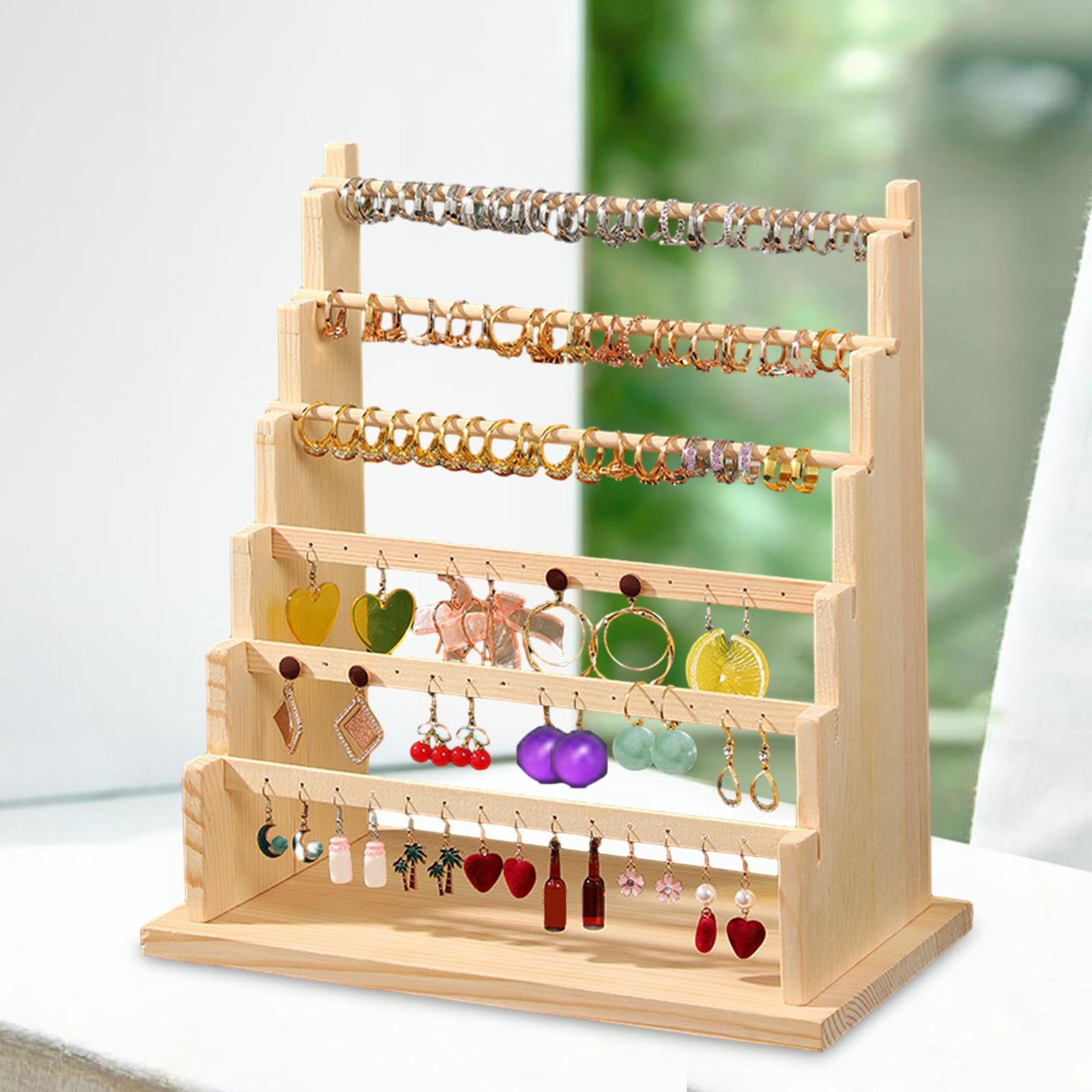 Sharplace Earring Rings Display Stand Rings Organizer Wooden Stable ...