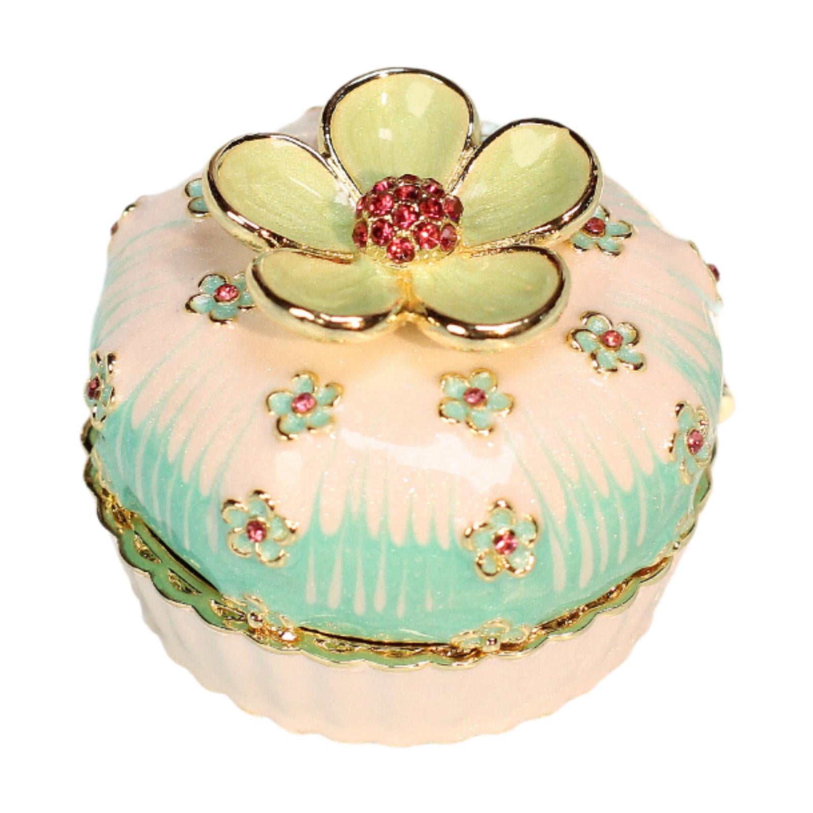Sharplace Hinged Enameled Jewelry Box Cake Shape Jewelry Case Engraved ...