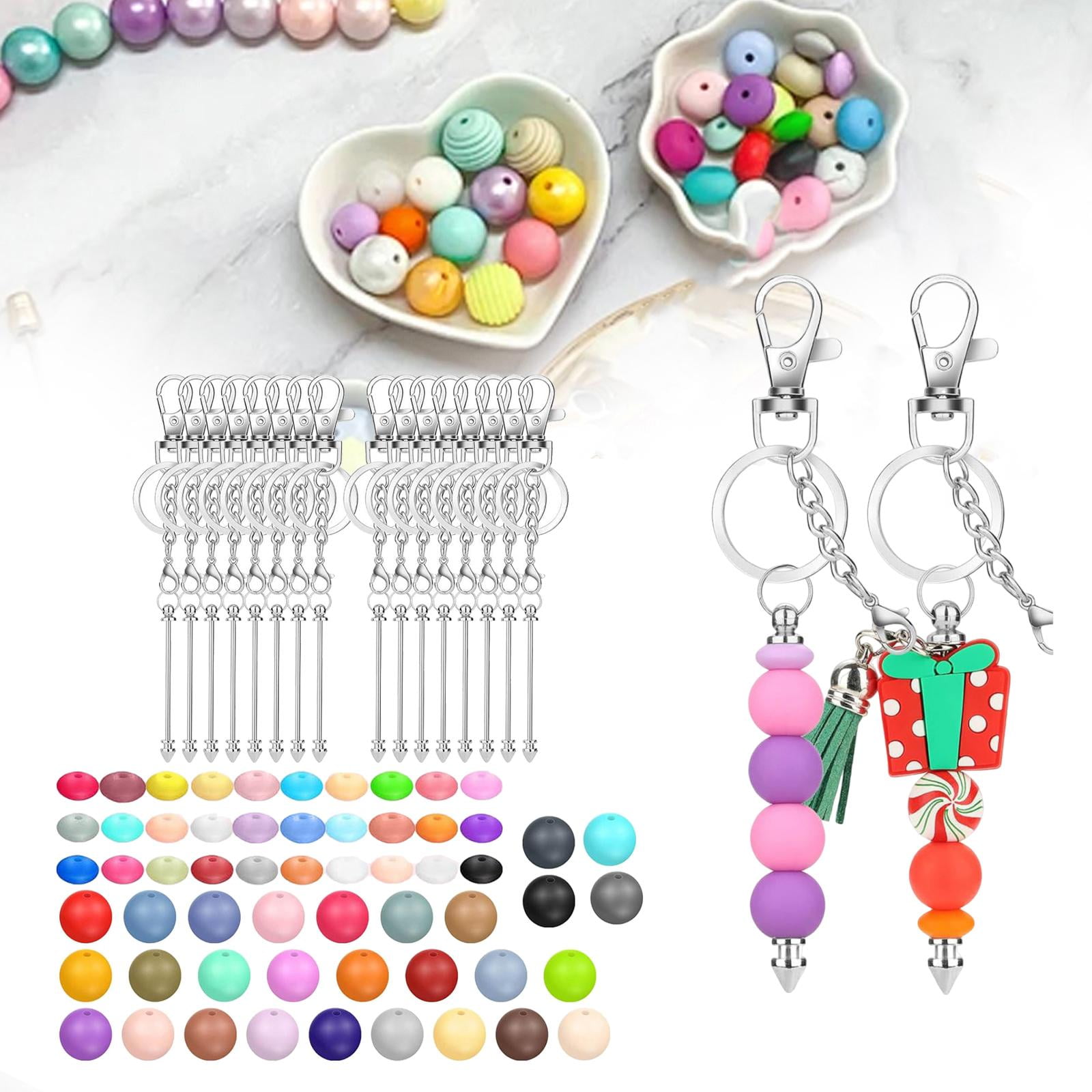 Sharprepublic 136 Pieces Beadable Keychains DIY Set Accessories Craft ...