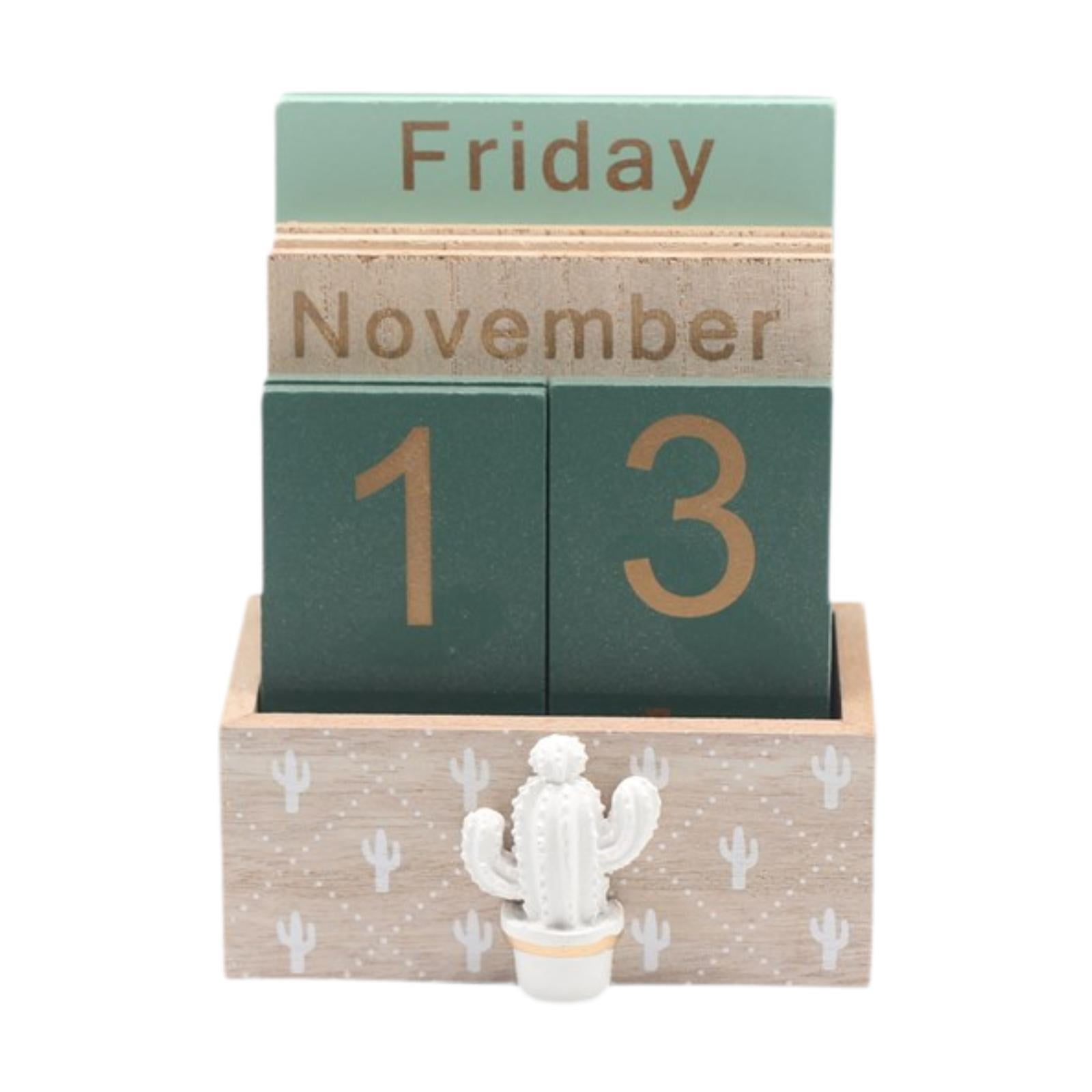 Sharprepublic Perpetual Calendar Desktop Standing Calendar Office Wood ...