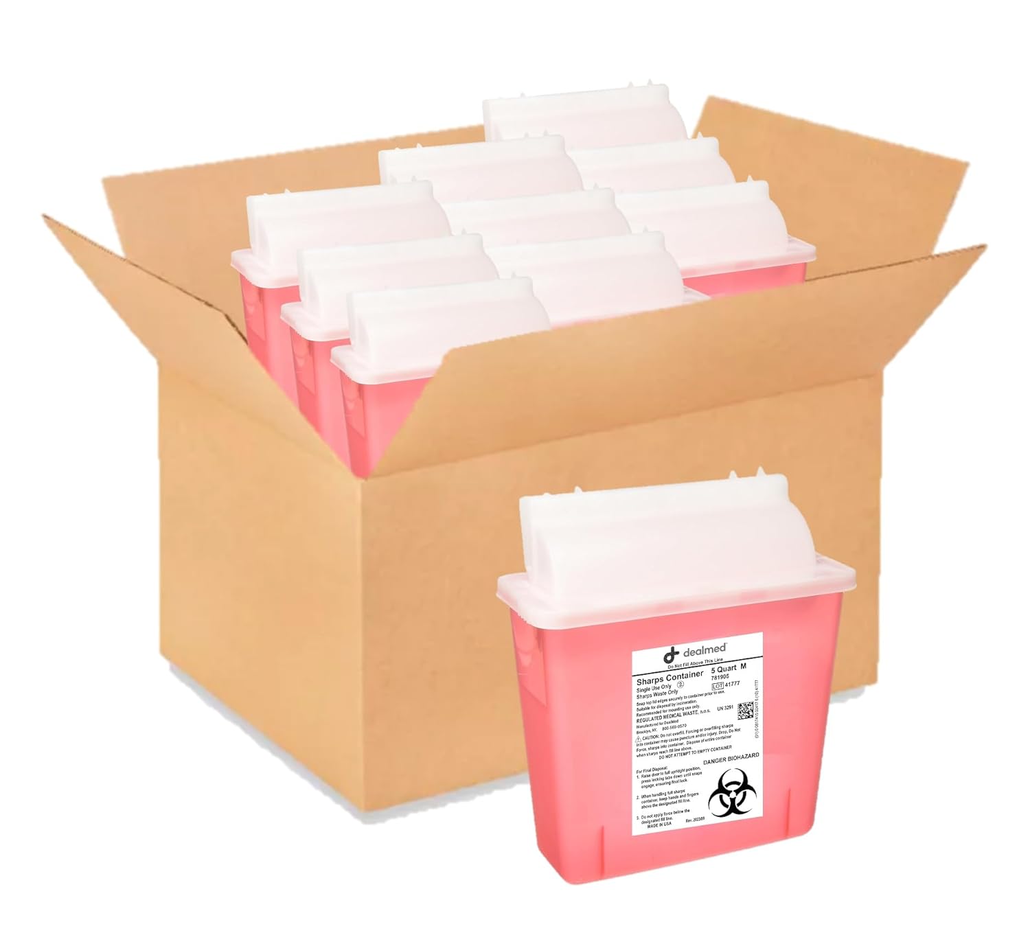 Sharps Container, 5 Quart Mailbox Lid, Made in The USA, Red (Case of 20 ...