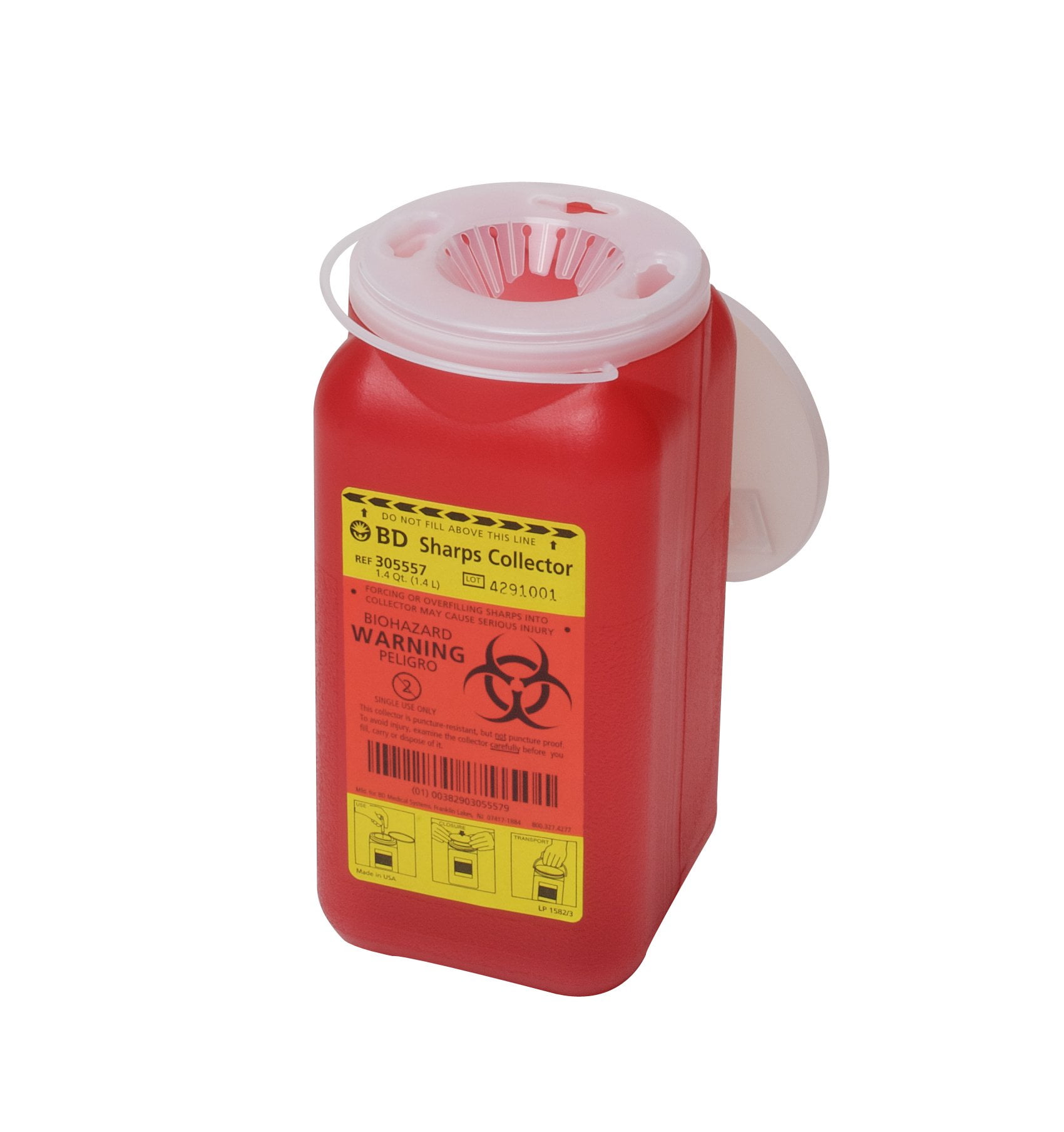Sharps Container BD 1.4 Quart Red / Translucent Lid Vertical Entry (1 Each) - Walmart.com