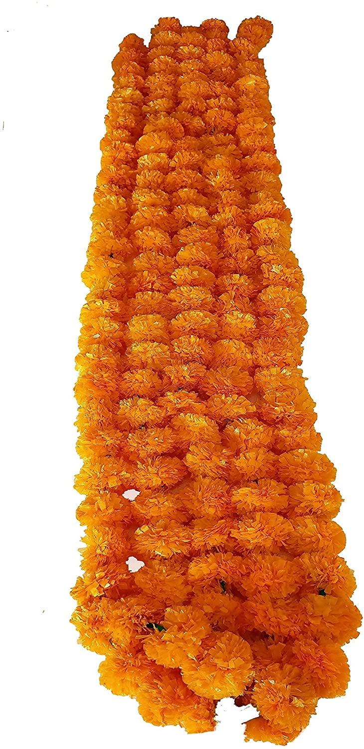 Sharvgun (Pack of 50 string) Artificial Orange Marigold Flower Garlands ...
