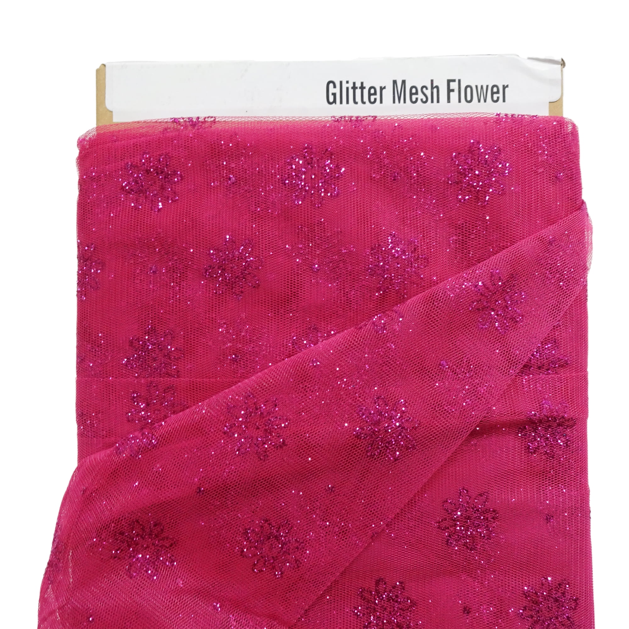 Shason Textile Pink Polyester Mesh Fabric with Glitter Flowers, 54 ...