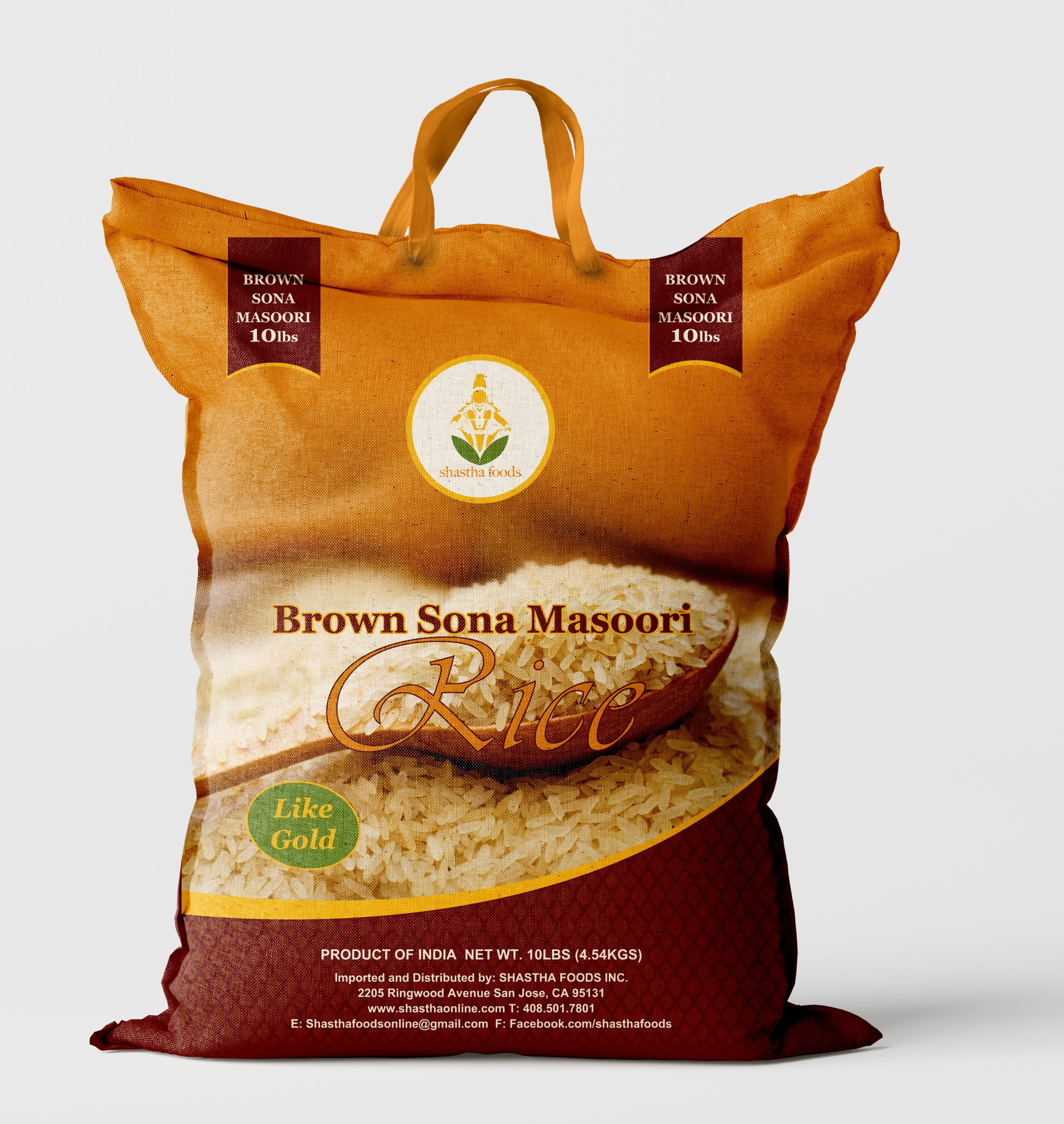 Shastha Brown Sona Masoori Rice 10 Lbs (pack of 1) 10 Lbs x 1 Bag ...