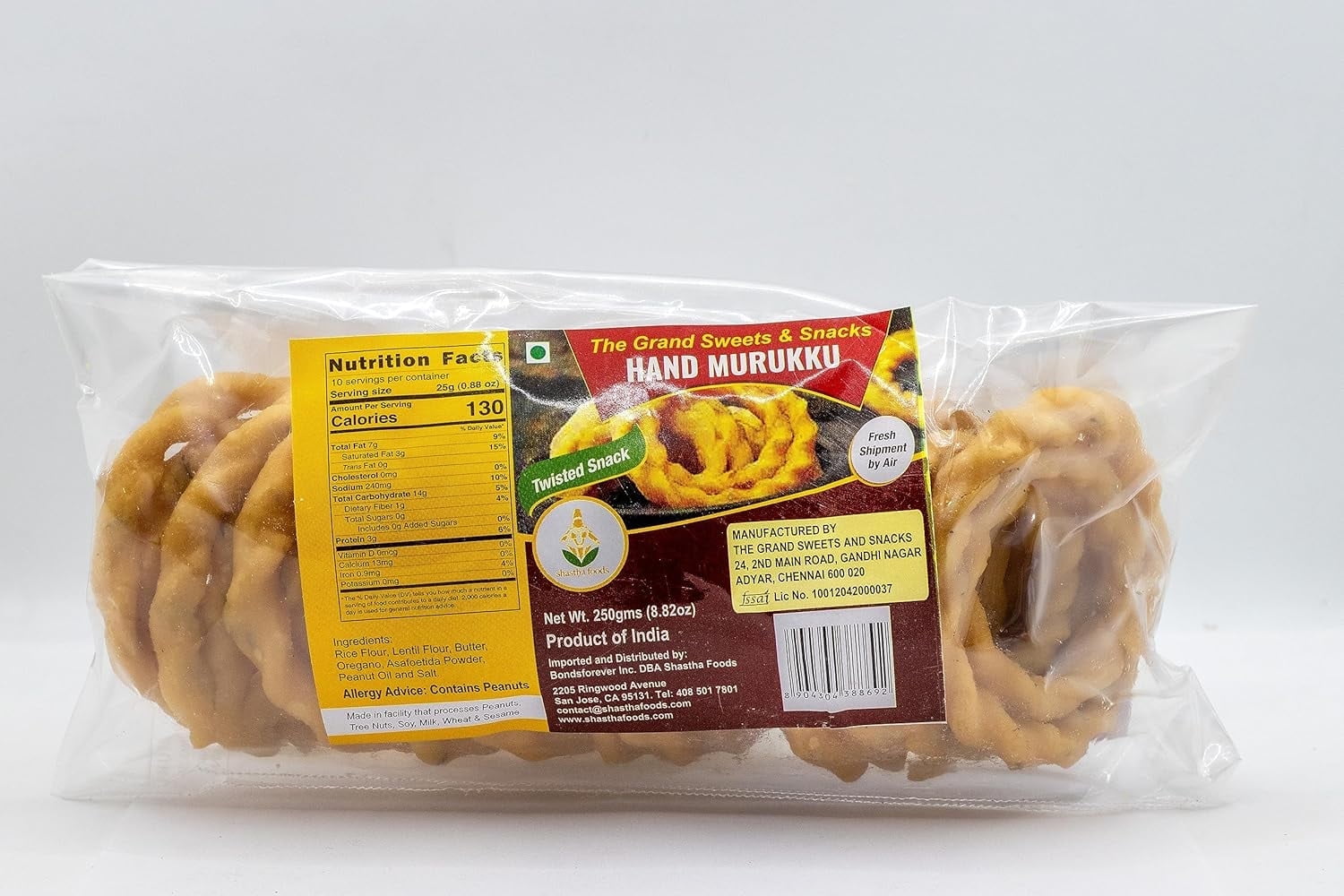 Shastha Foods Hand Murukku Gram Flour Fried Snack Crackers, 5 Pack, 250g - Walmart.com