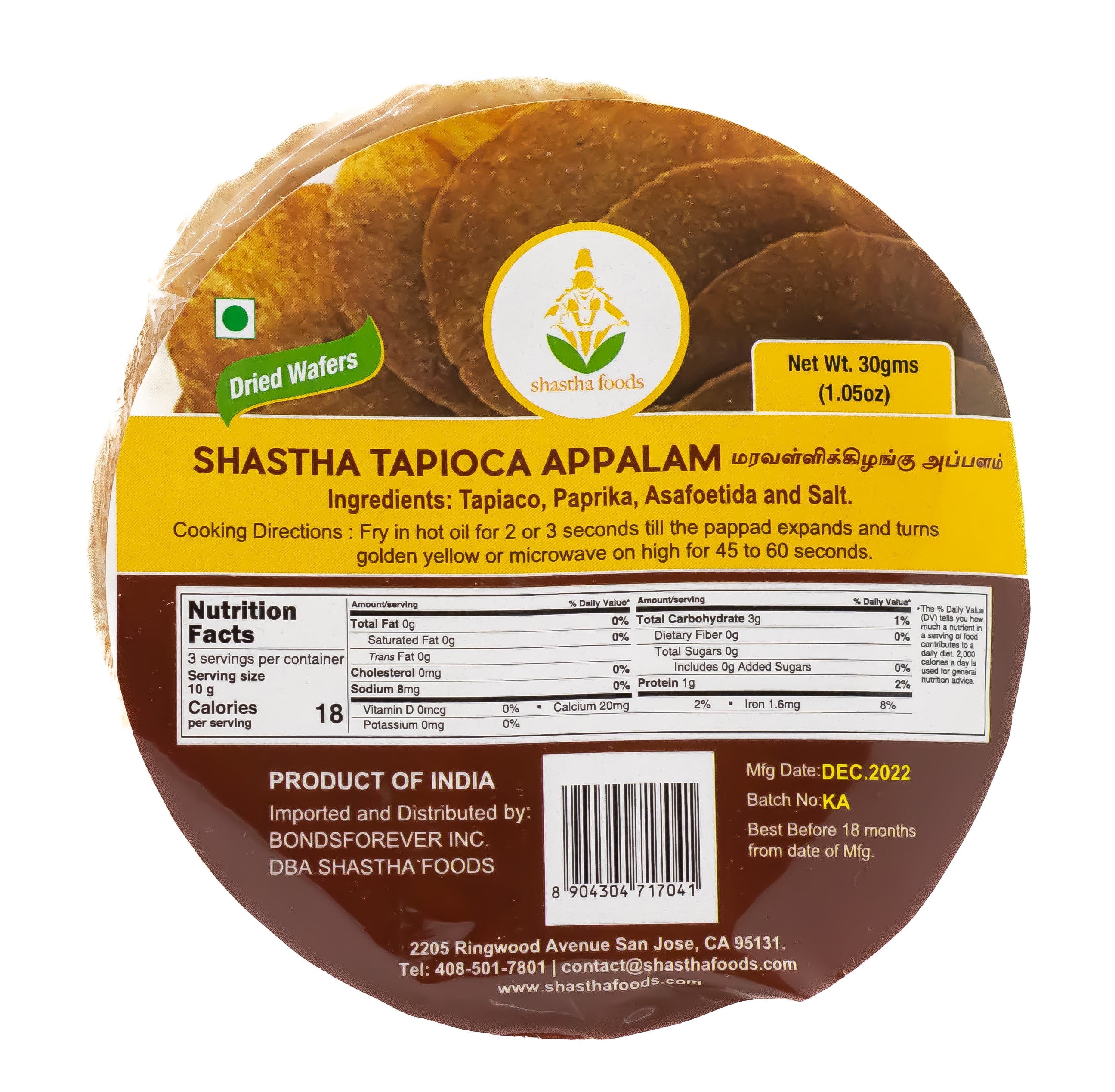 Shastha Tapioca Appalam (Pack of 2) Each Pkt 300g (B-P) - Walmart.com