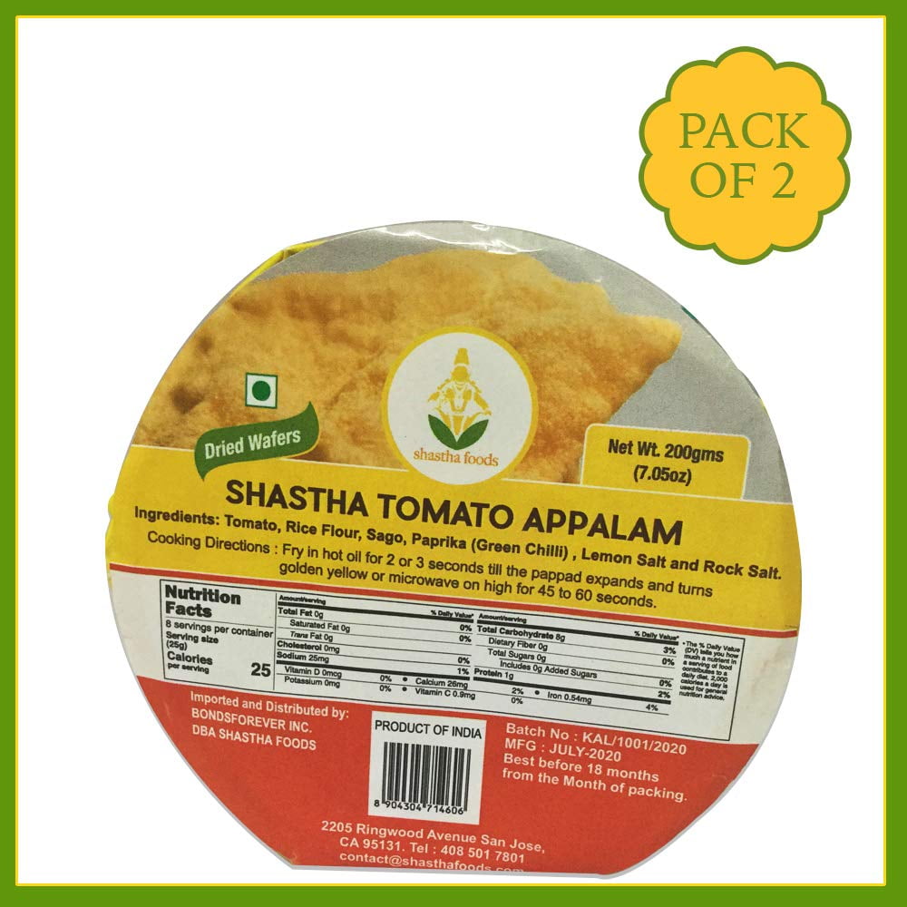 Shastha Tomato Appalam (Pack of 2) Each Packet has 200g - Walmart.com