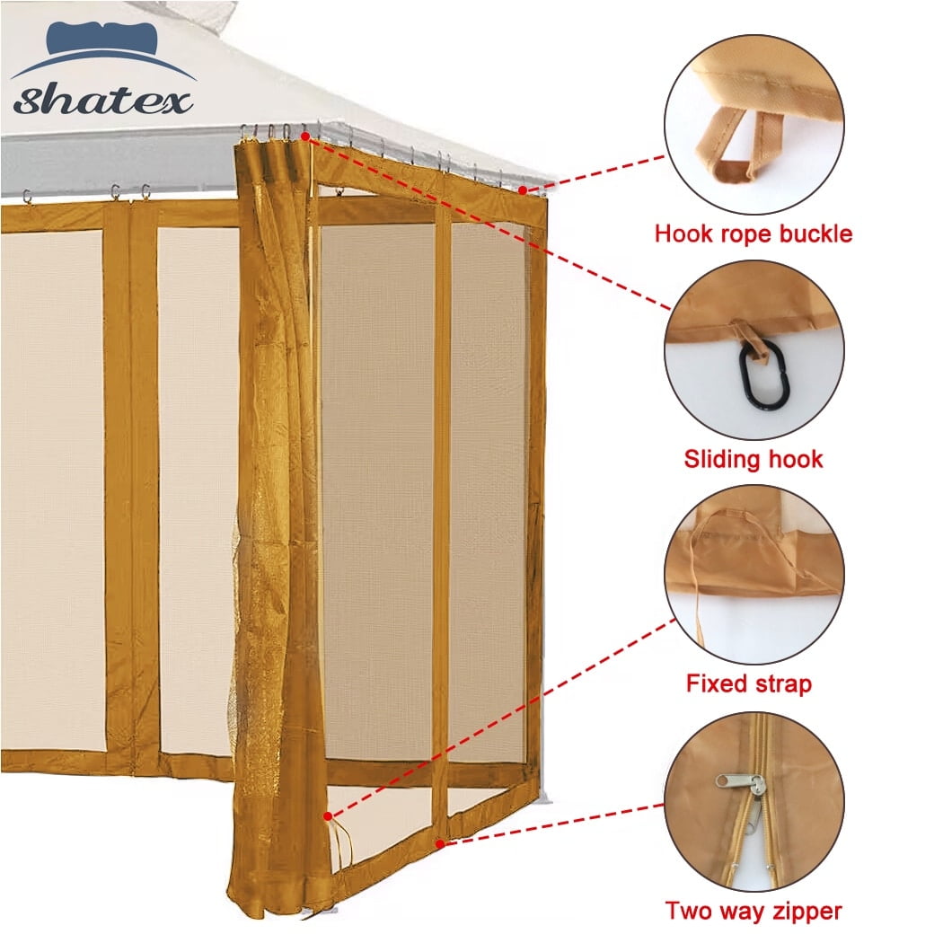 Shatex Replacement Universal Gazebo Netting 4 Panels with Zipper ...