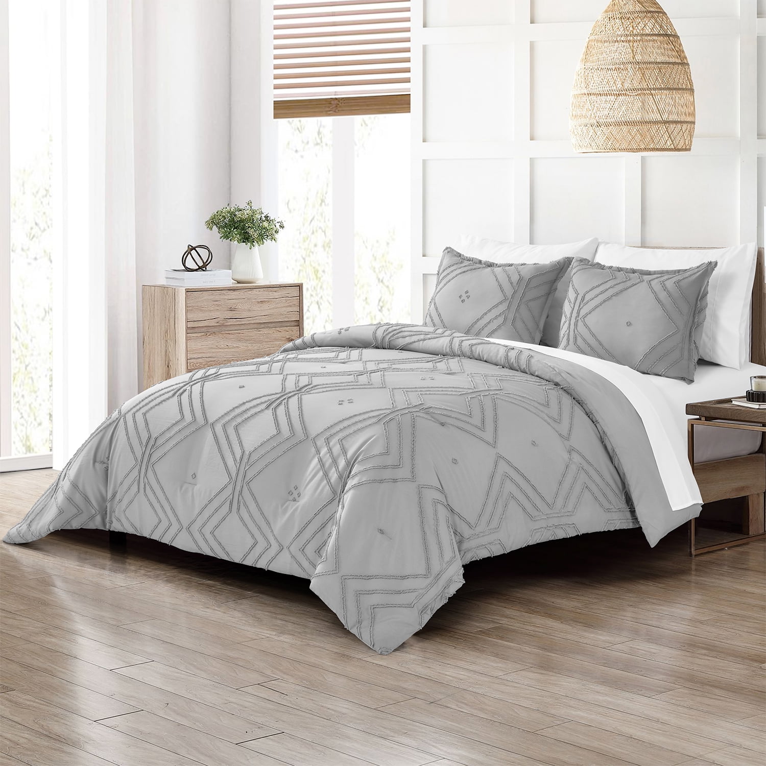 Shatex Tufted Bed-in-A-Bag Gray Comforter Sets for Queen Bed- 7 Piece ...