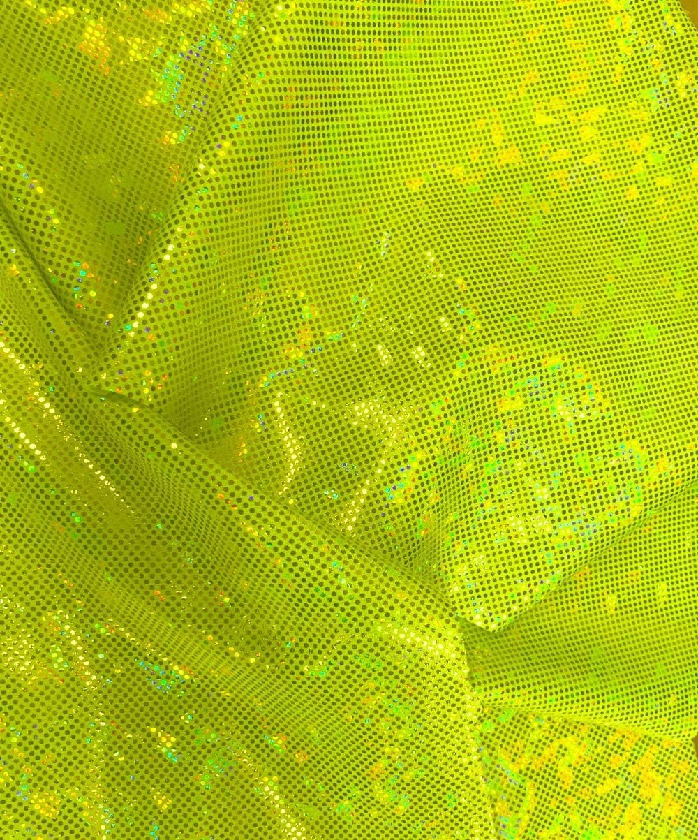 Shattered Glass Hologram Spandex by The Yard (NEON Yellow/Green ...