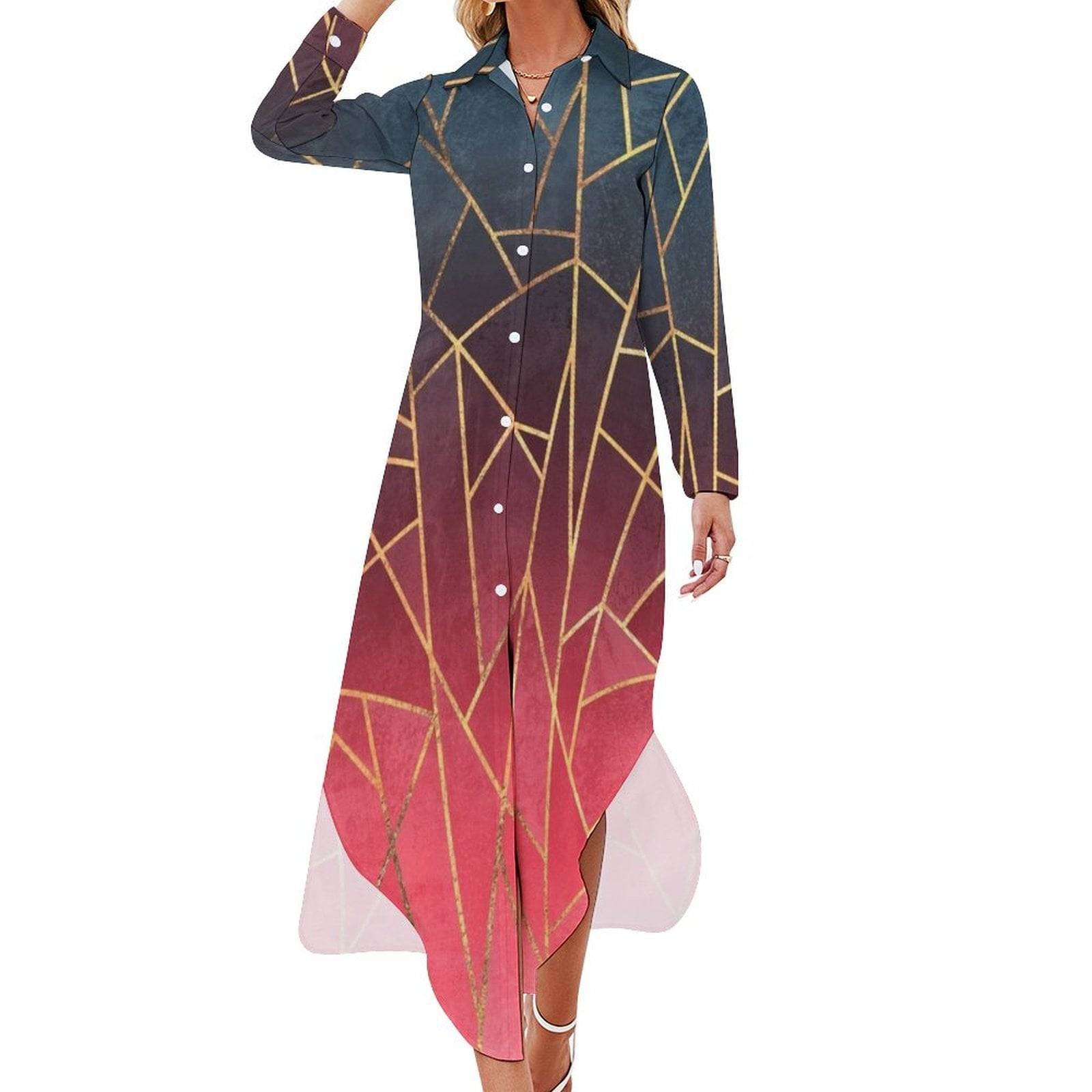 Shattered Ombre 2 Long Sleeved Shirt Dress summer dress woman 2024 ...