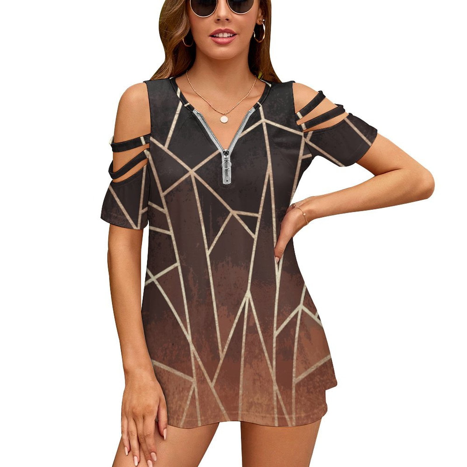 Shattered Ombre 2385 Women Print T Shirt Casual Off Shoulder Loose ...