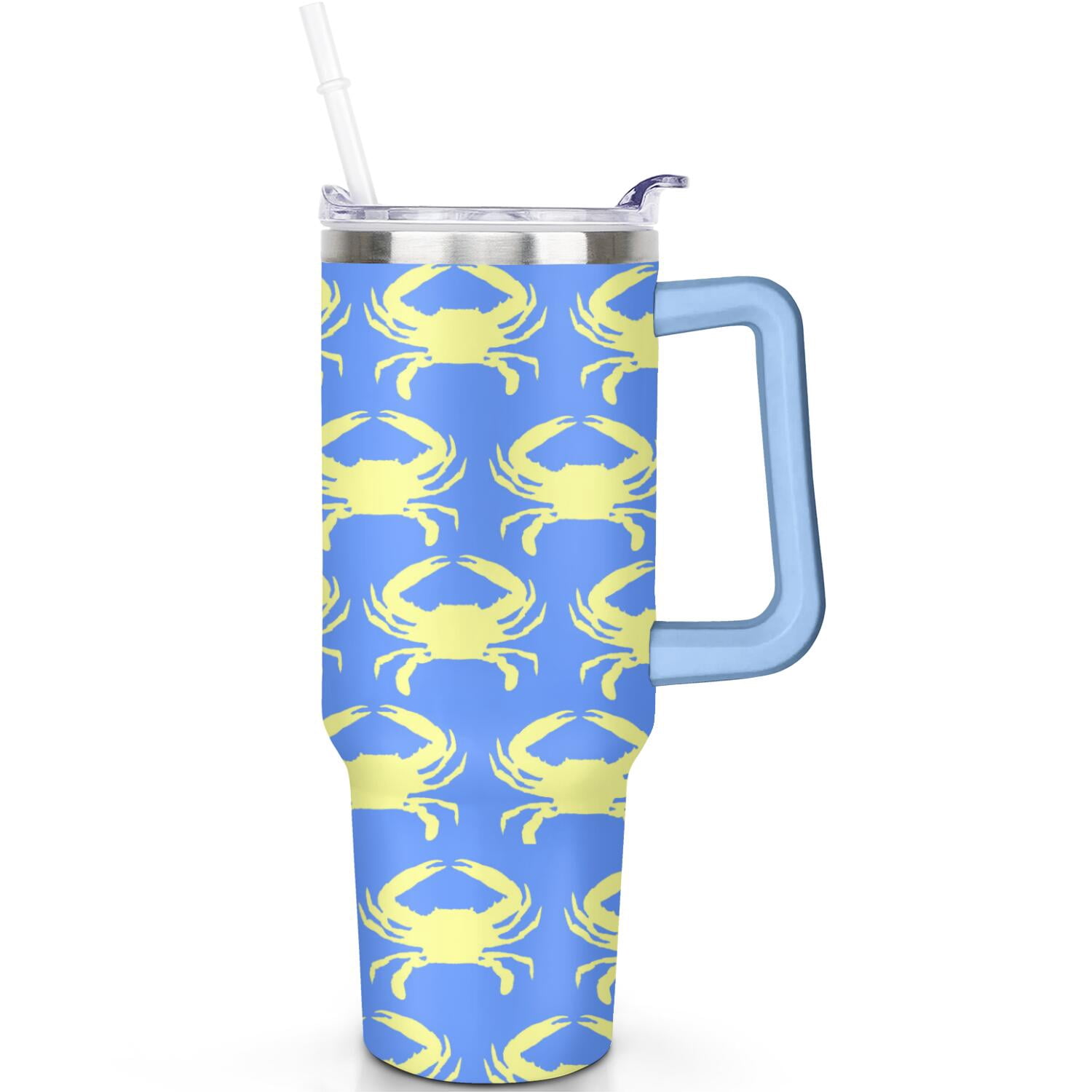 Shatterproof Design 40oz Crab Tumbler with Handle Flip Straw Lid Crab ...