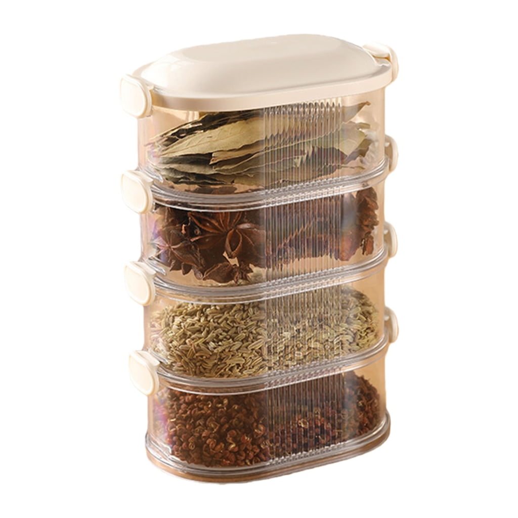 Shatterproof Plastic Spice Box Multiple Sections Visible Lid Kitchen ...