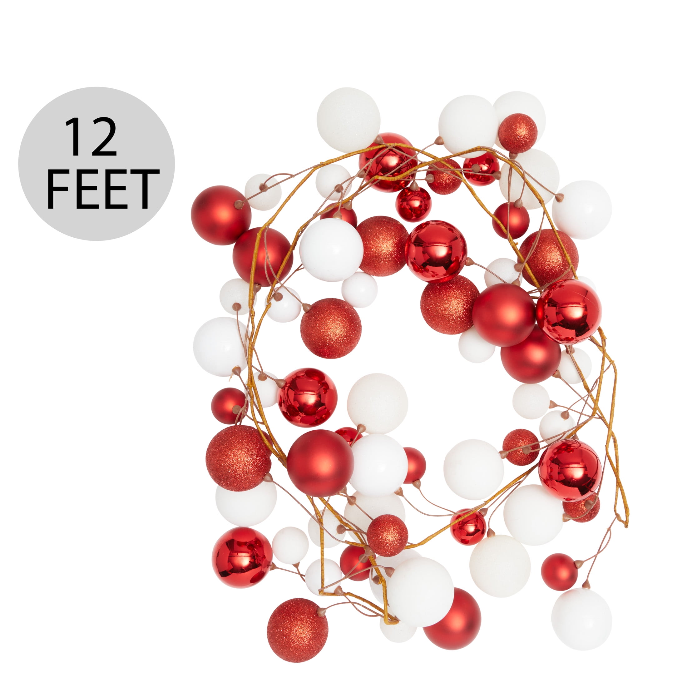 Holiday Time Shatterproof Red and White Christmas Ball Garland, 12 ft ...