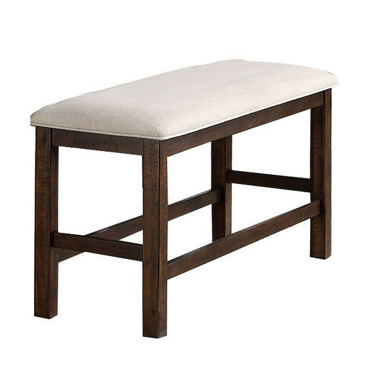 Shaw 47 Inch Counter Height Bench Beige Padded Seat Rustic Brown Base ...