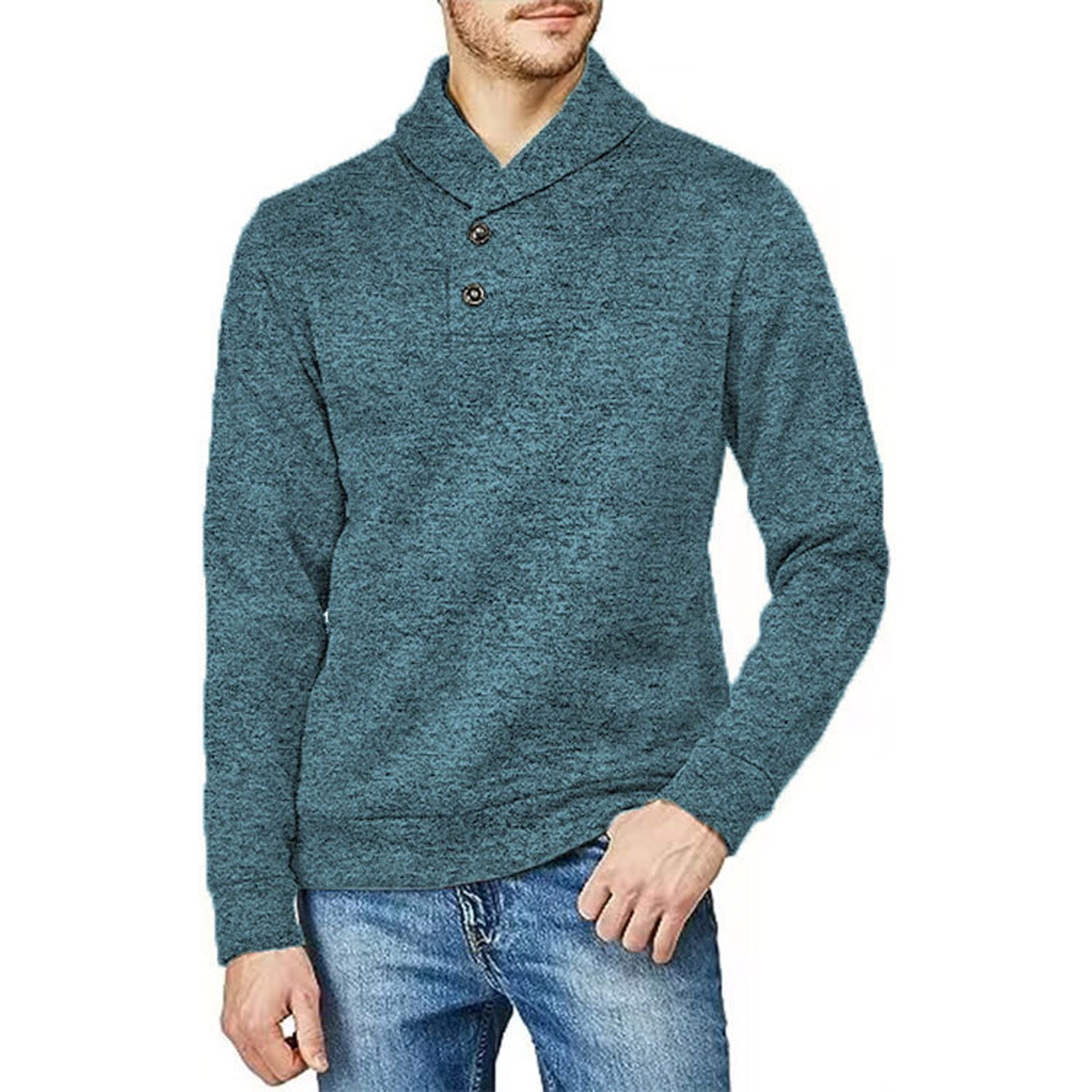 Shawl Collar Pullover Sweater Men Slim Fit Casual 2 Button Comfy Light ...