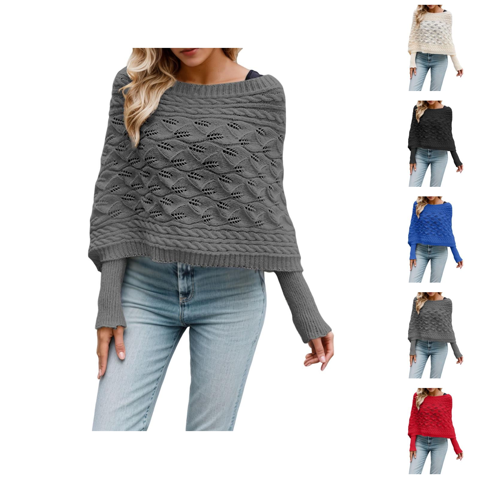 Shawl Sweaters for Women 2025 Long Batwing Sleeve Shrug Scarf Knitted ...
