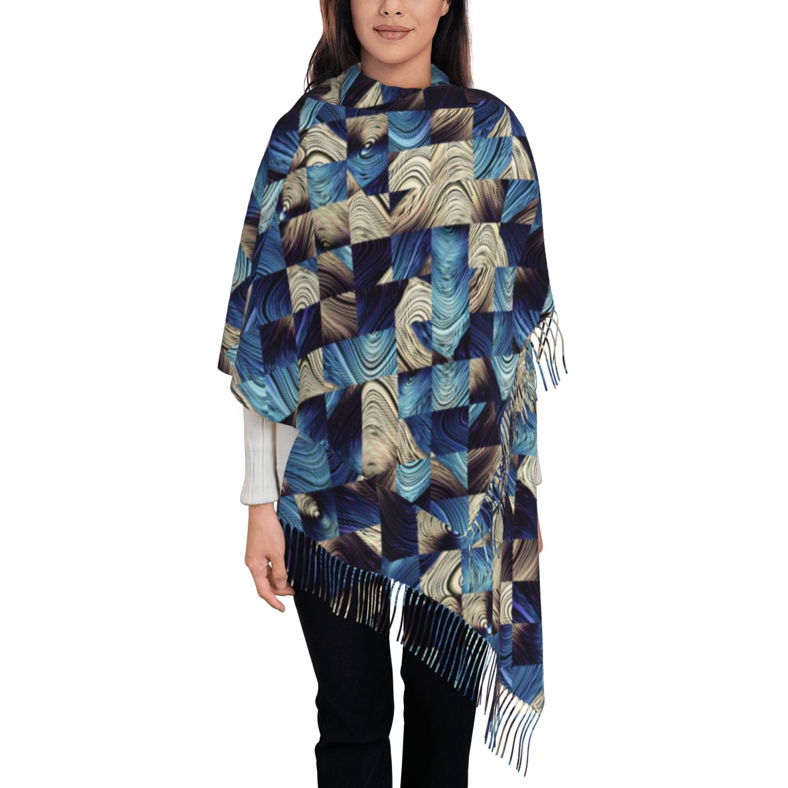 Shawl Wraps for Women - Blue Squares Imitation Pashmina Shawls and ...
