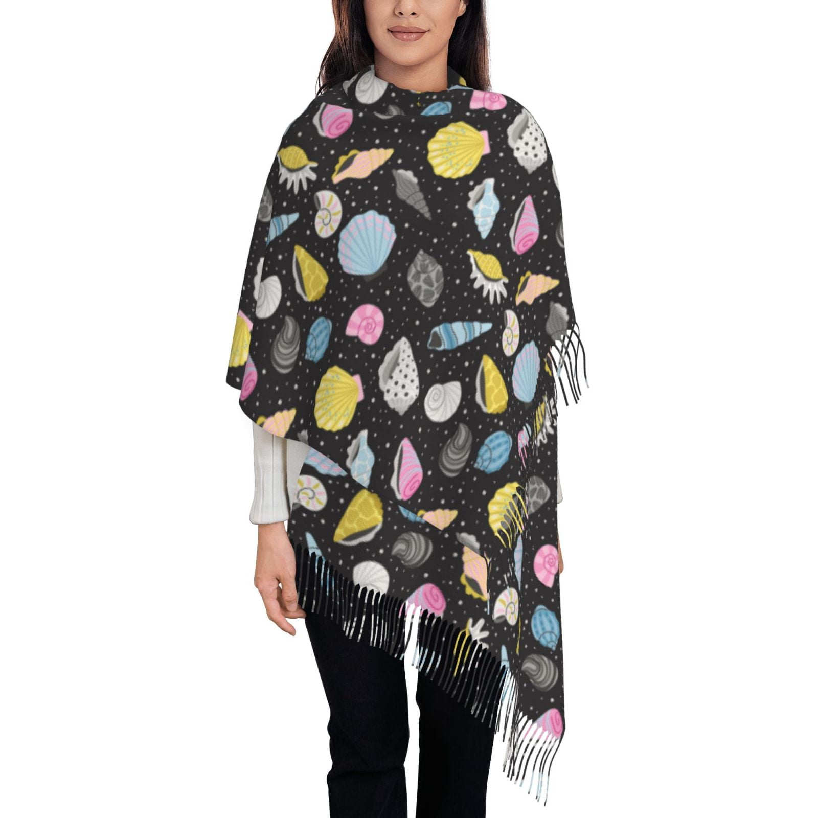 Shawl Wraps for Women - Conch Shells Print No.9047 Imitation Pashmina ...