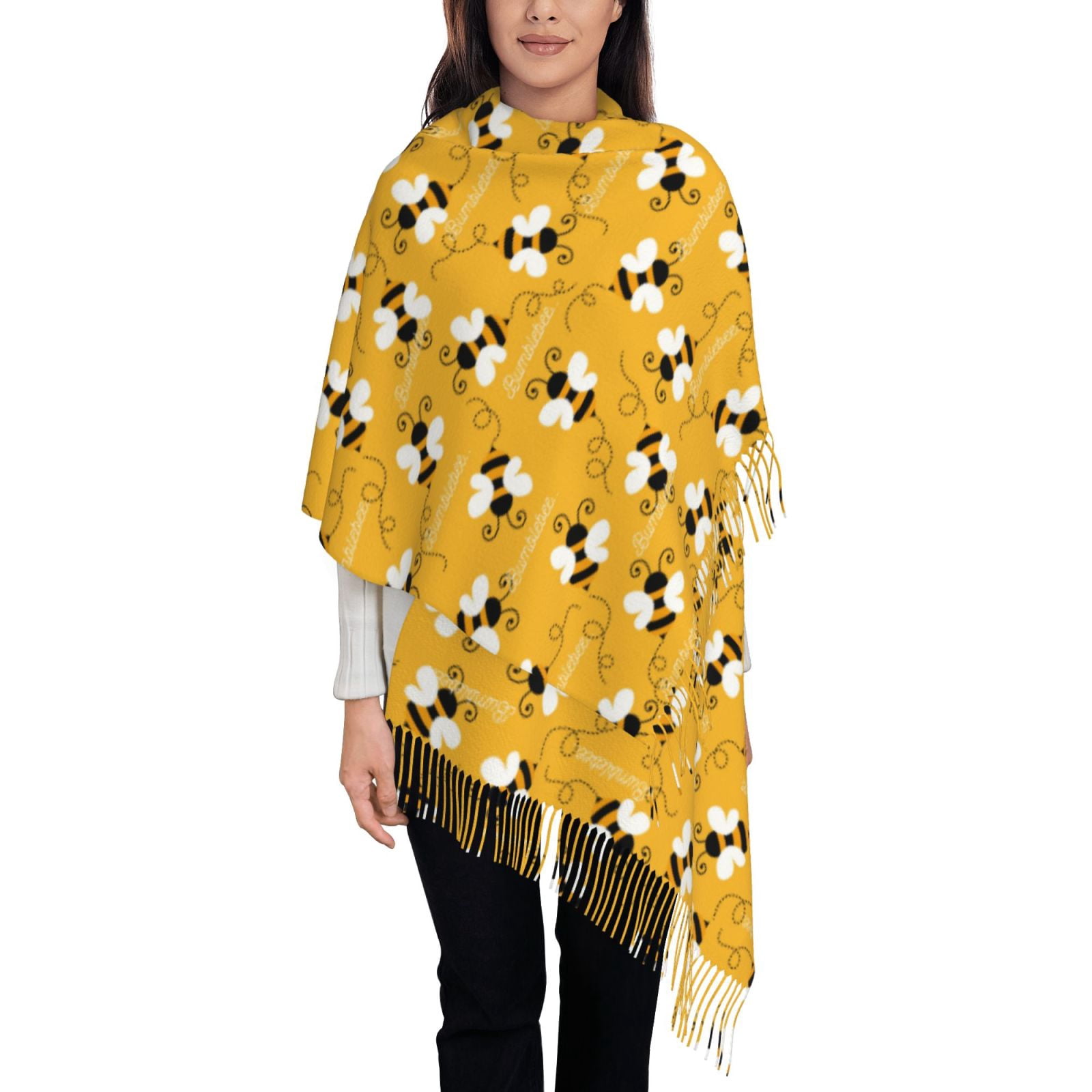 Shawl Wraps for Women - Cute Bee Butterfly Yelllow Imitation Pashmina ...