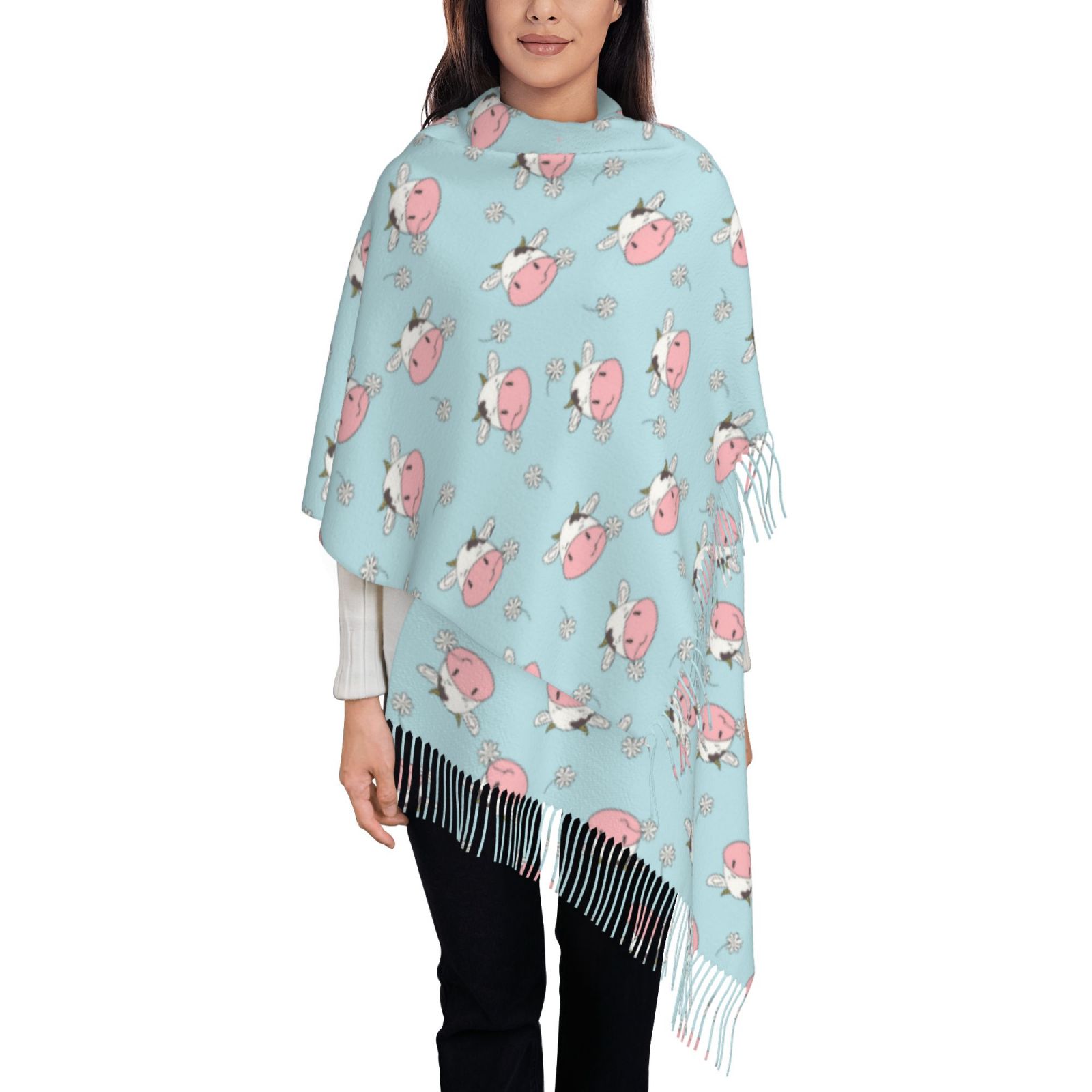 Shawl Wraps for Women - Cute Cartoon Bullhead Flower Imitation Pashmina ...