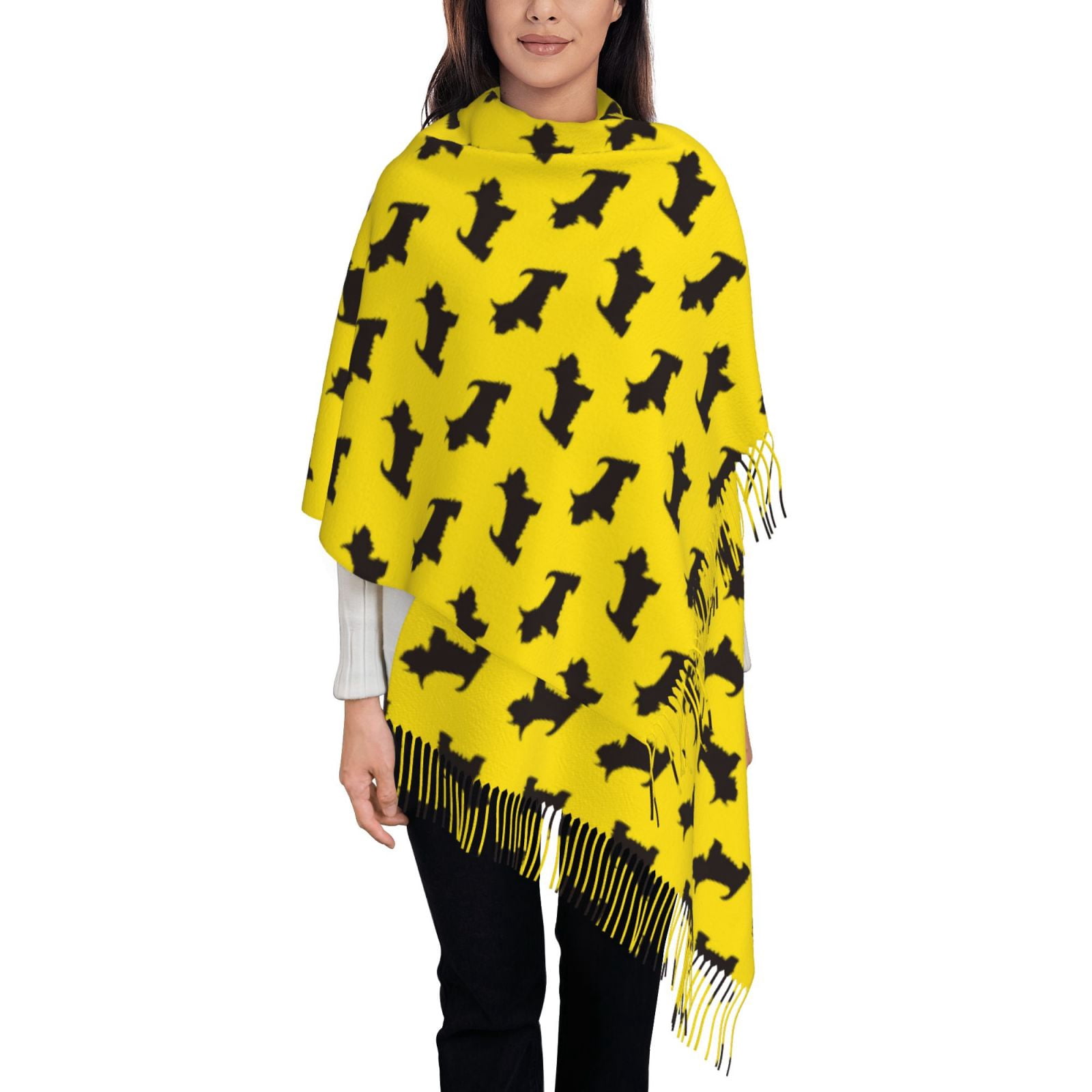 Shawl Wraps for Women - Cute black Dog yellow Imitation Pashmina Shawls ...