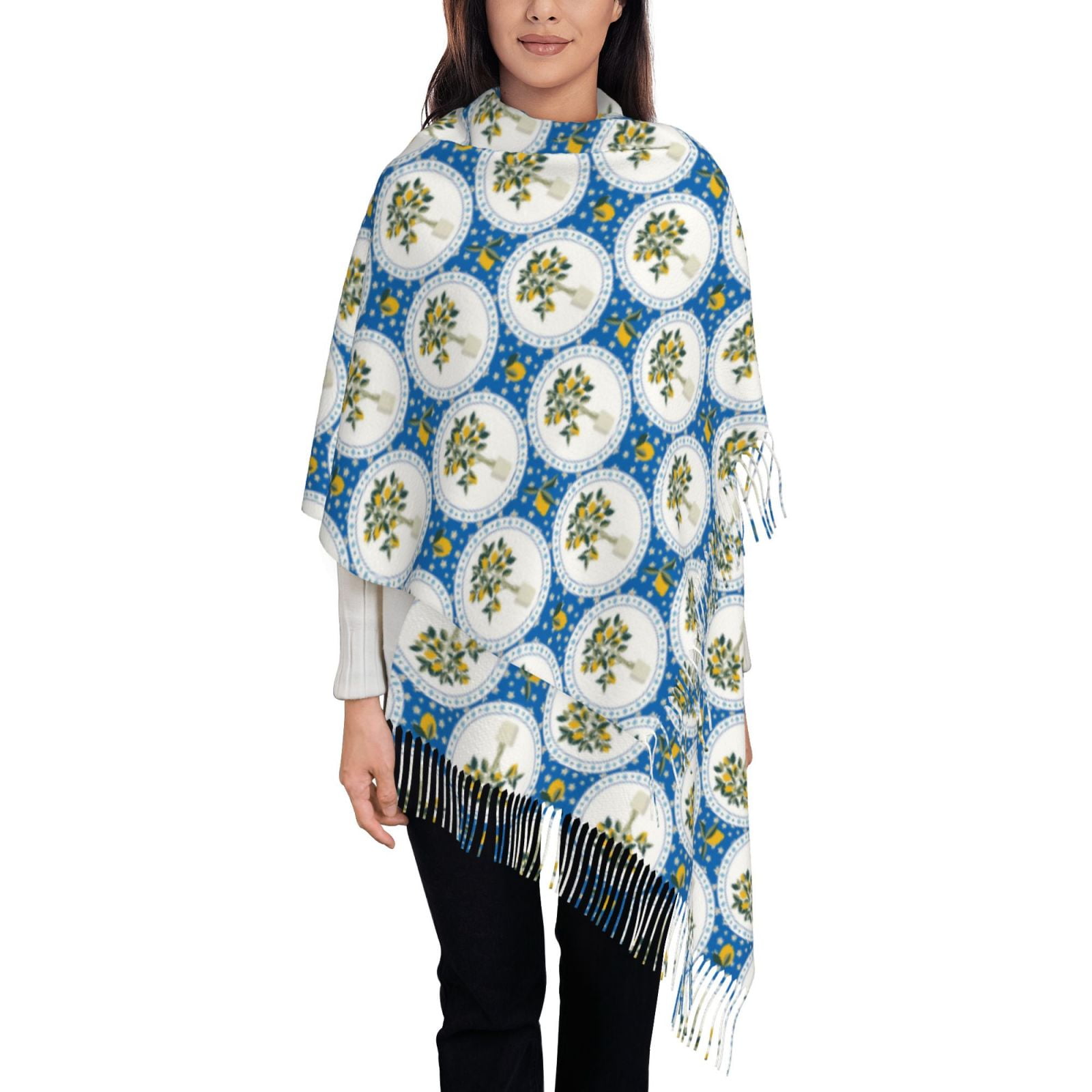 Shawl Wraps for Women - Lemon tree lemons blue Italian style Imitation ...