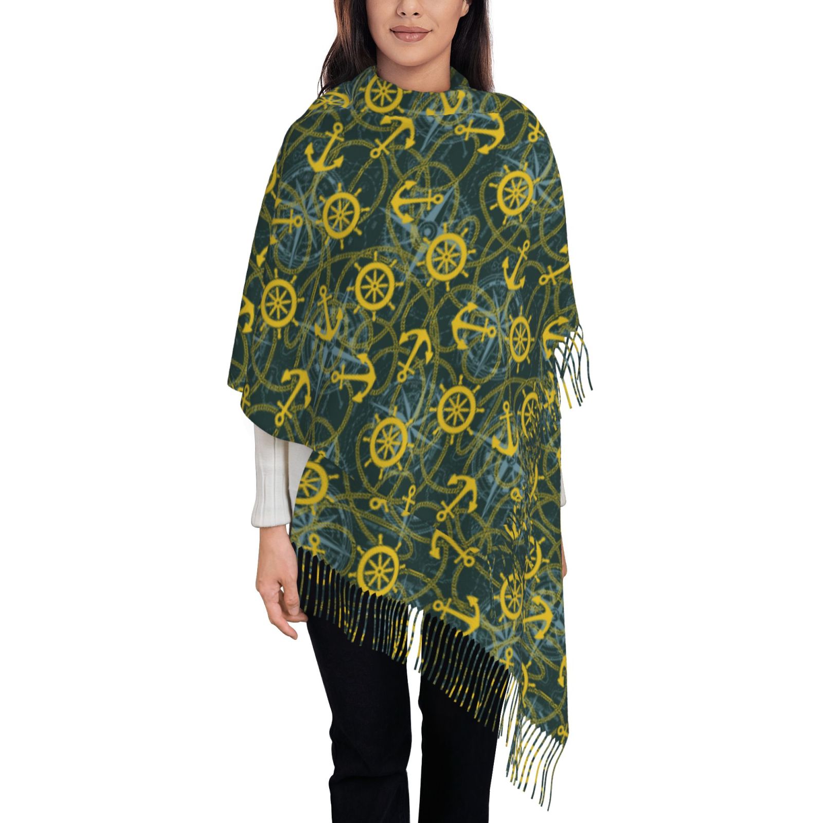 Shawl Wraps for Women - Marine Anchors And Compass Imitation Pashmina ...