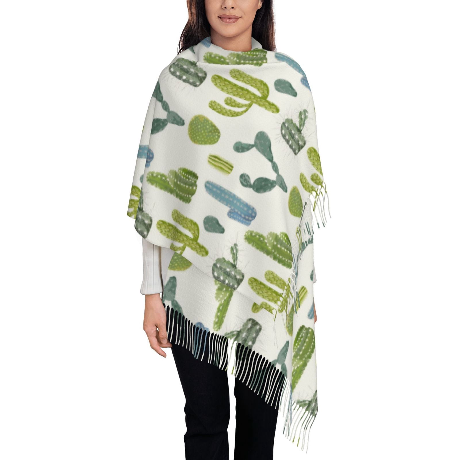 Shawl Wraps for Women - Thorny Cactus Pattern Imitation Pashmina Shawls ...