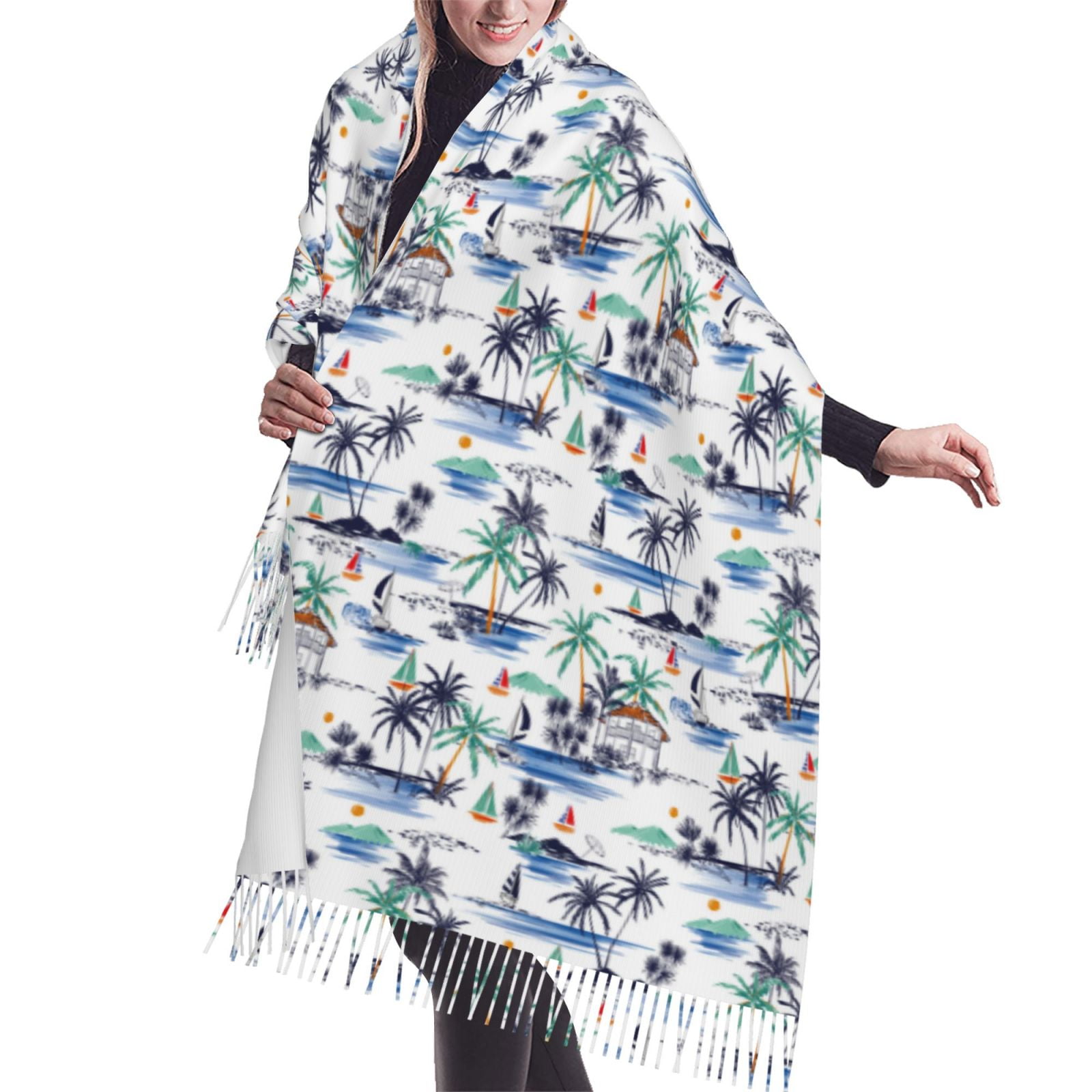 Shawl Wraps for Women - Hawaiian Style Sailboat Oversized Fall Winter ...