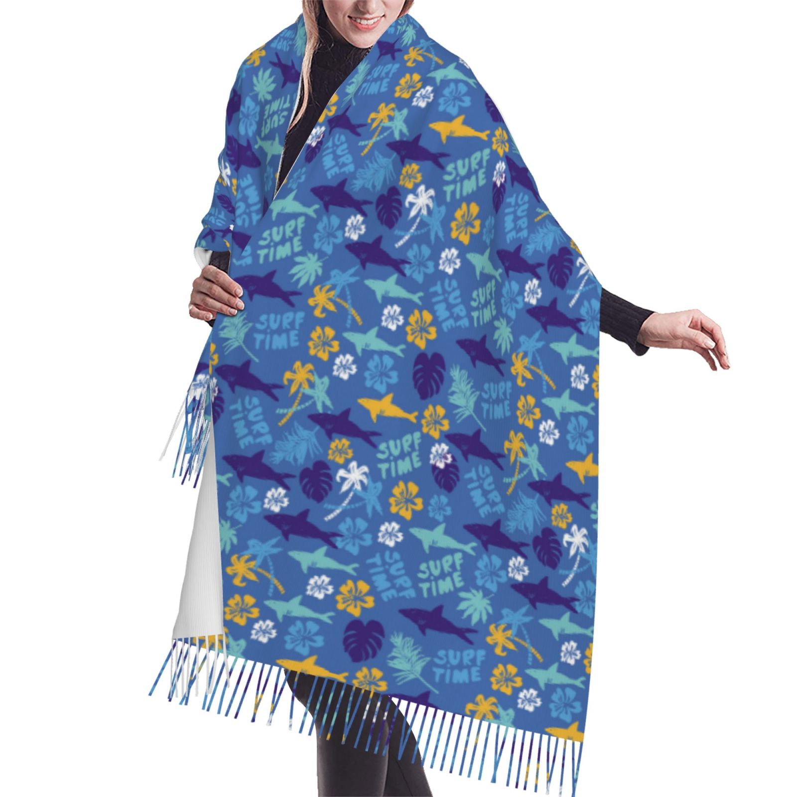 Shawl Wraps for Women - Palm leaf flower shark Oversized Fashion Fall ...