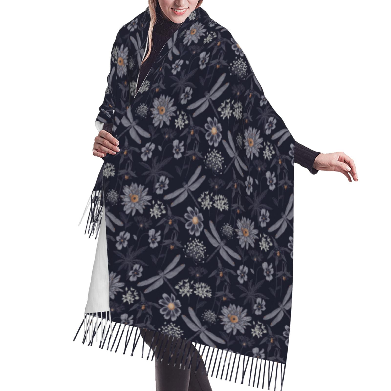 Shawl Wraps for Women - Wildflowers And Dragonflies Oversized Fall ...