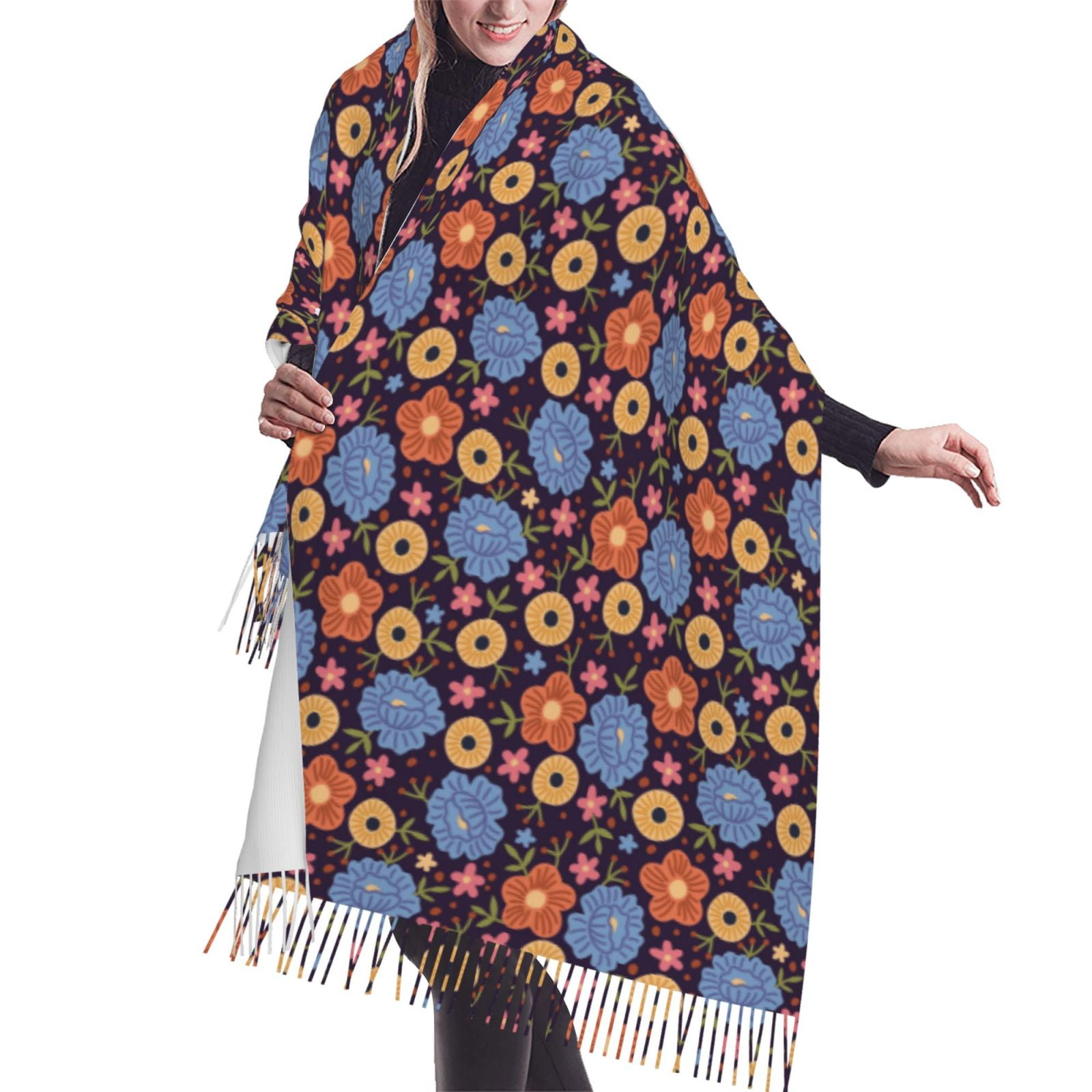 Shawl Wraps for Women - hand drawn flowers_A Oversized Fall Winter ...