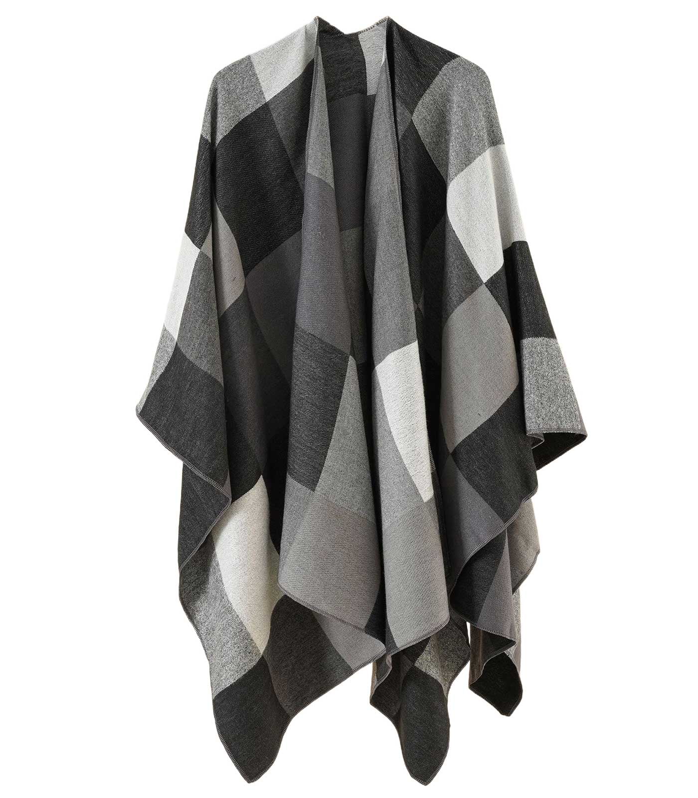 Shawls Wraps for Women Oversized Winter Open Front Plaid Poncho Cape ...