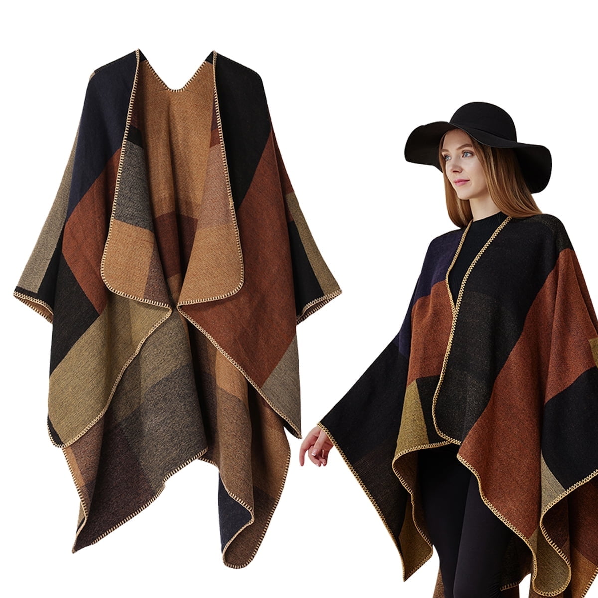 Shawls for Women Ponchos Scarf Womens Shawls and Wraps Cape Coat Open Front Blanket Khaki ...