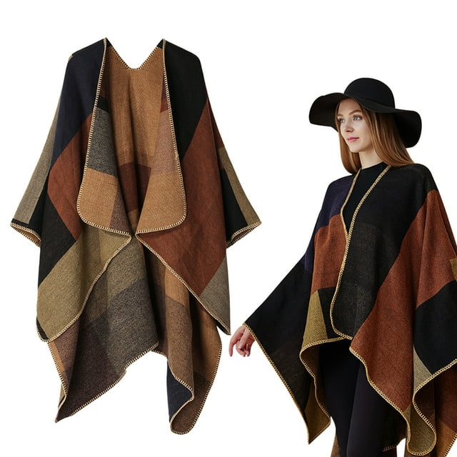 Shawls for Women Ponchos Scarf Womens Shawls and Wraps Cape Coat Open Front Blanket Khaki ...