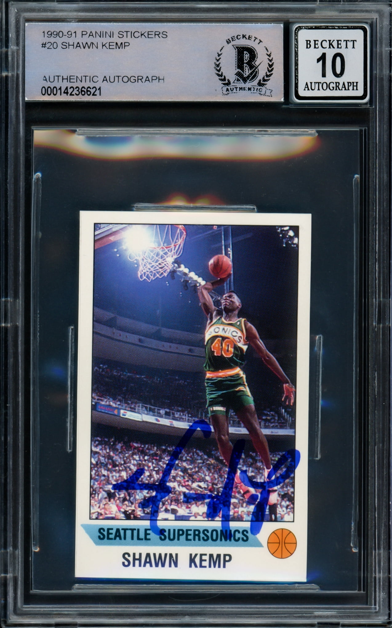 Shawn Kemp Autographed 1990 Panini Sticker Rookie Card #20 Seattle ...